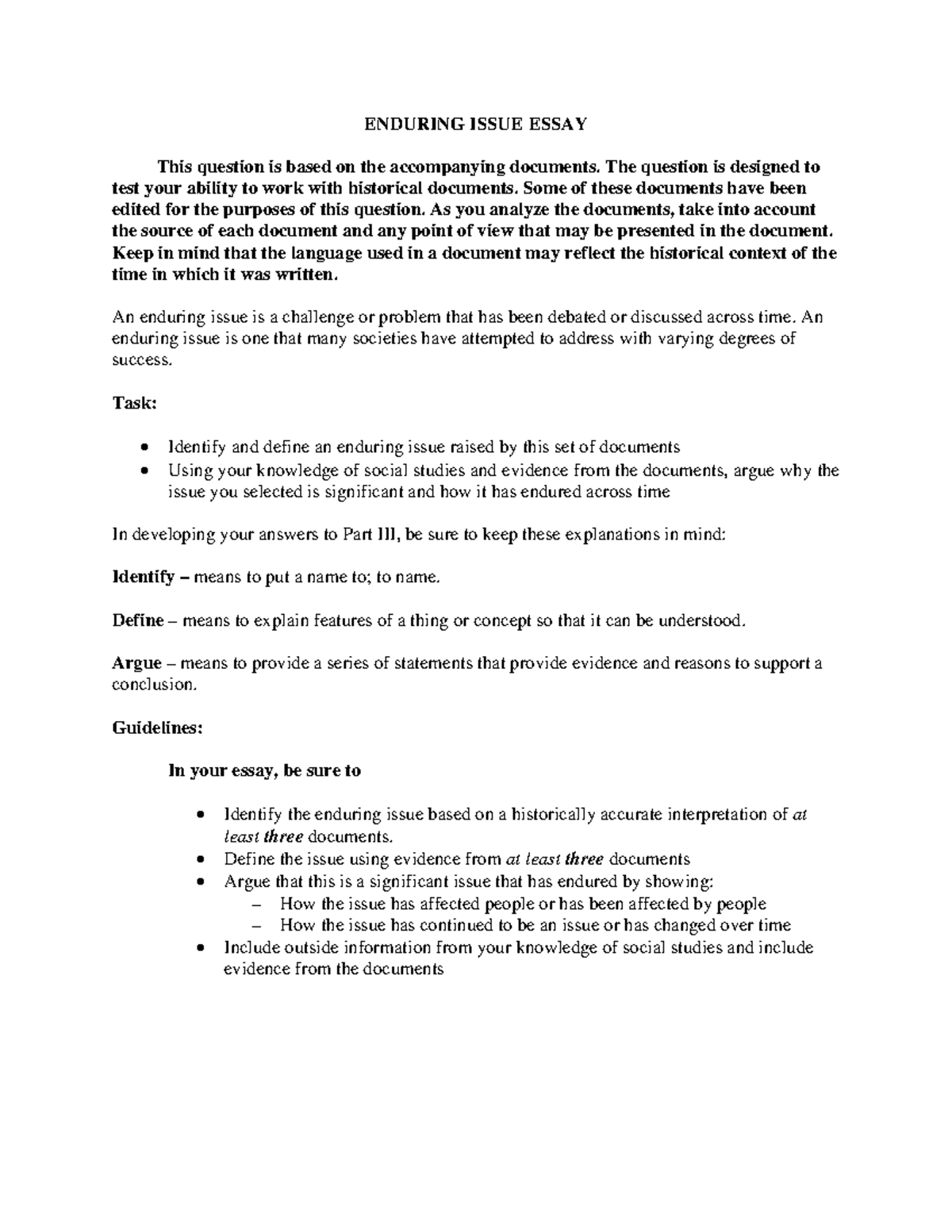 2 sample enduring issue essay - ENDURING ISSUE ESSAY This question is ...