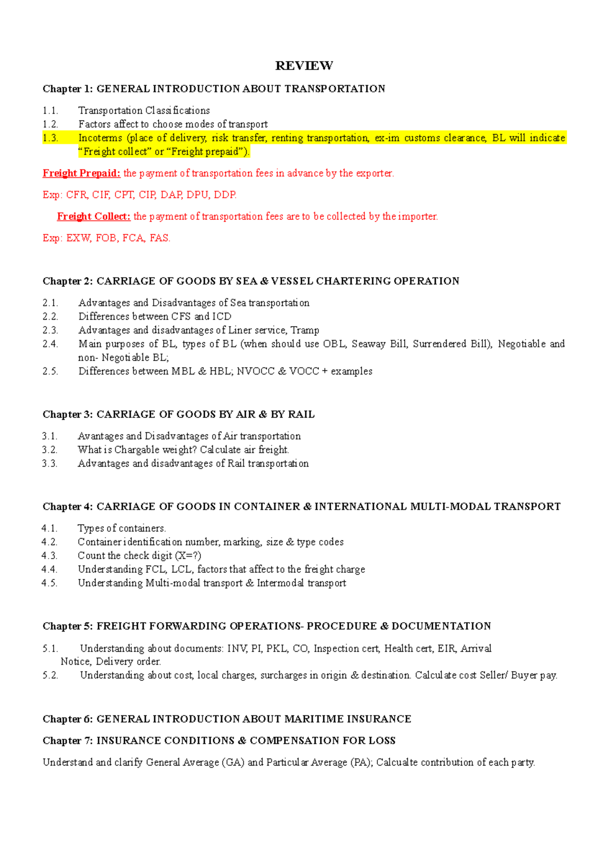 NỘI DUNG ÔN TẬP - tài liệu ôn - REVIEW Chapter 1: GENERAL INTRODUCTION ...