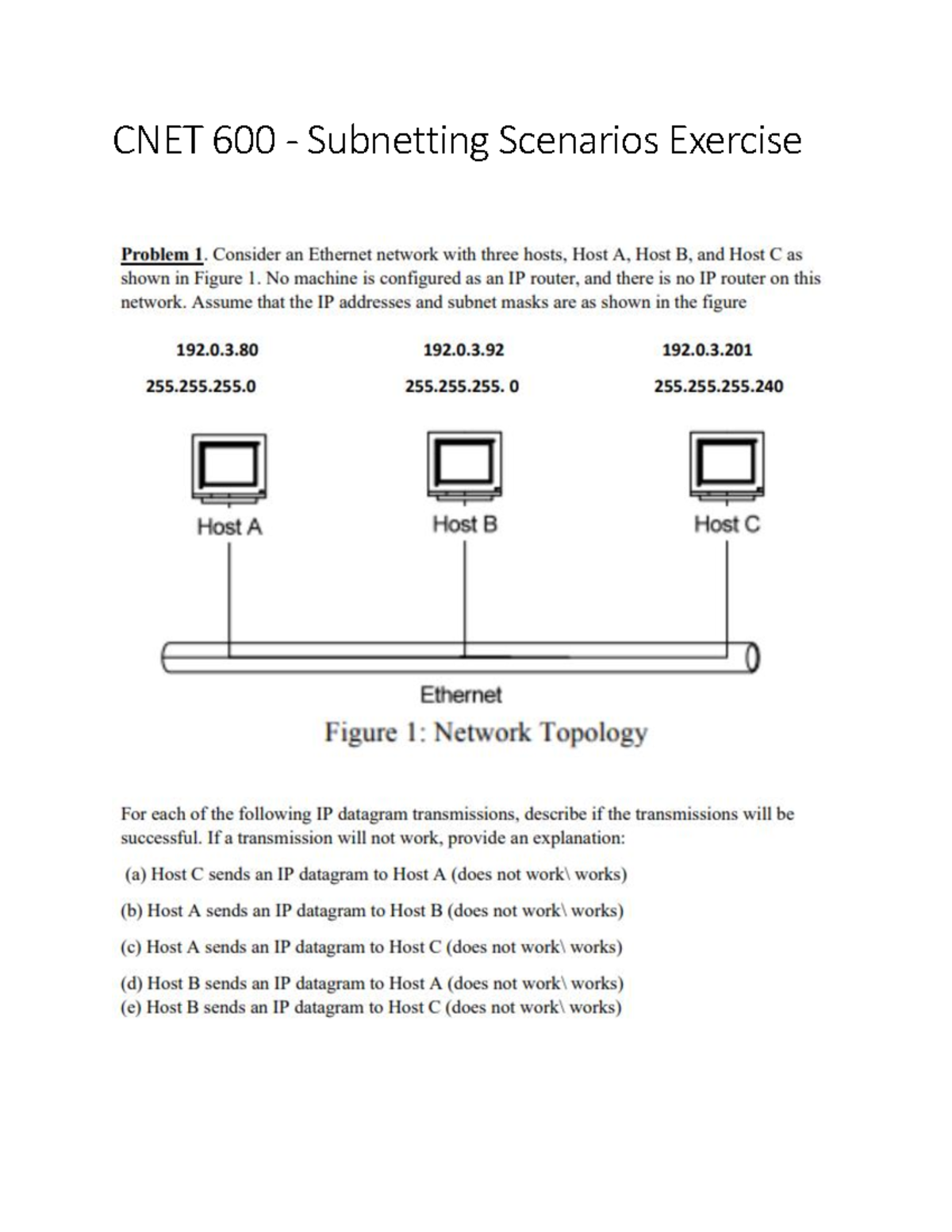 Lecture 6 - Exercise - Subnetting - CNET 600 - CNET 600 - Subnetting Scenarios Exercise - Studocu
