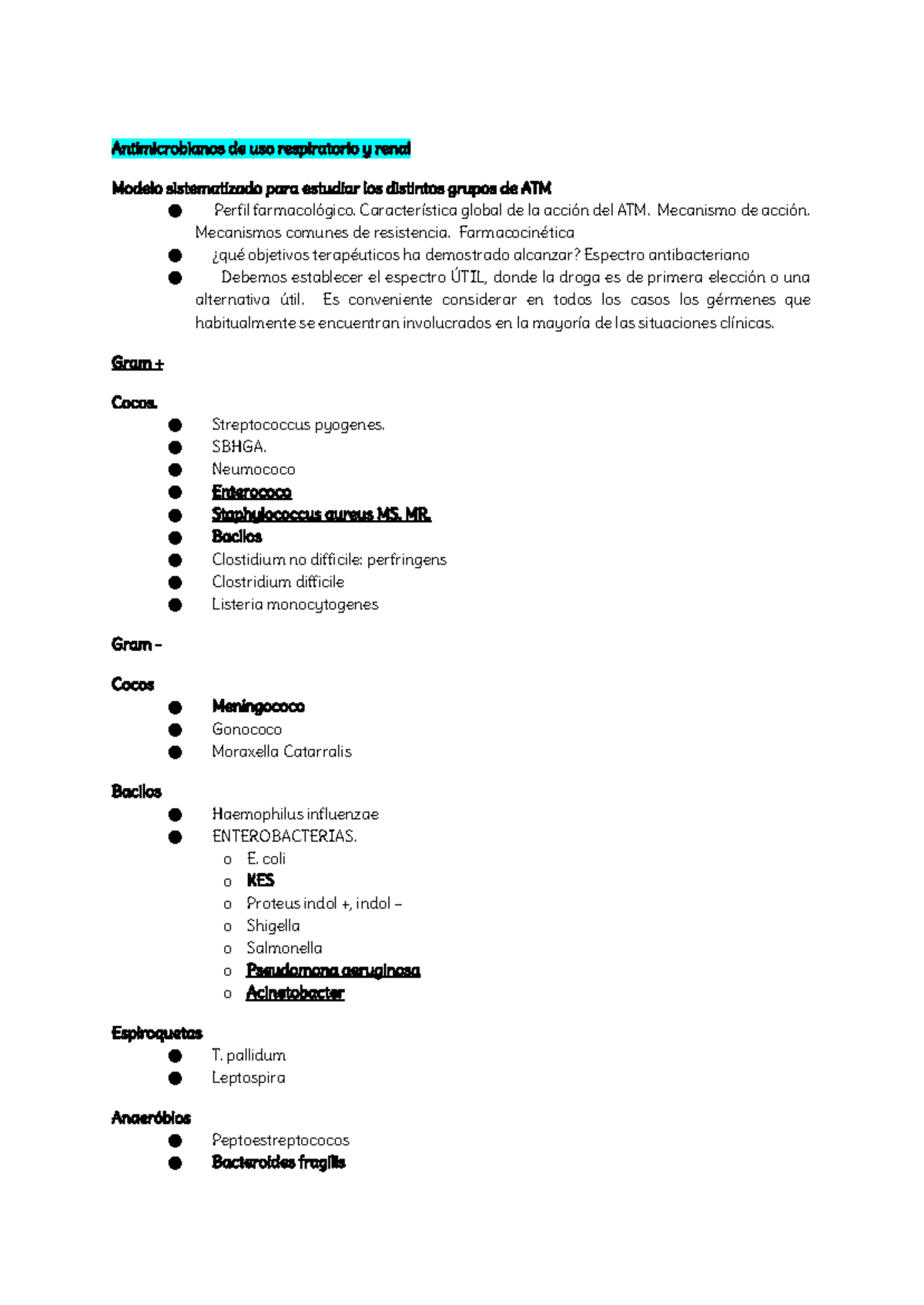 Antimicrobianos de uso respiratorio y renal - Característica global de ...