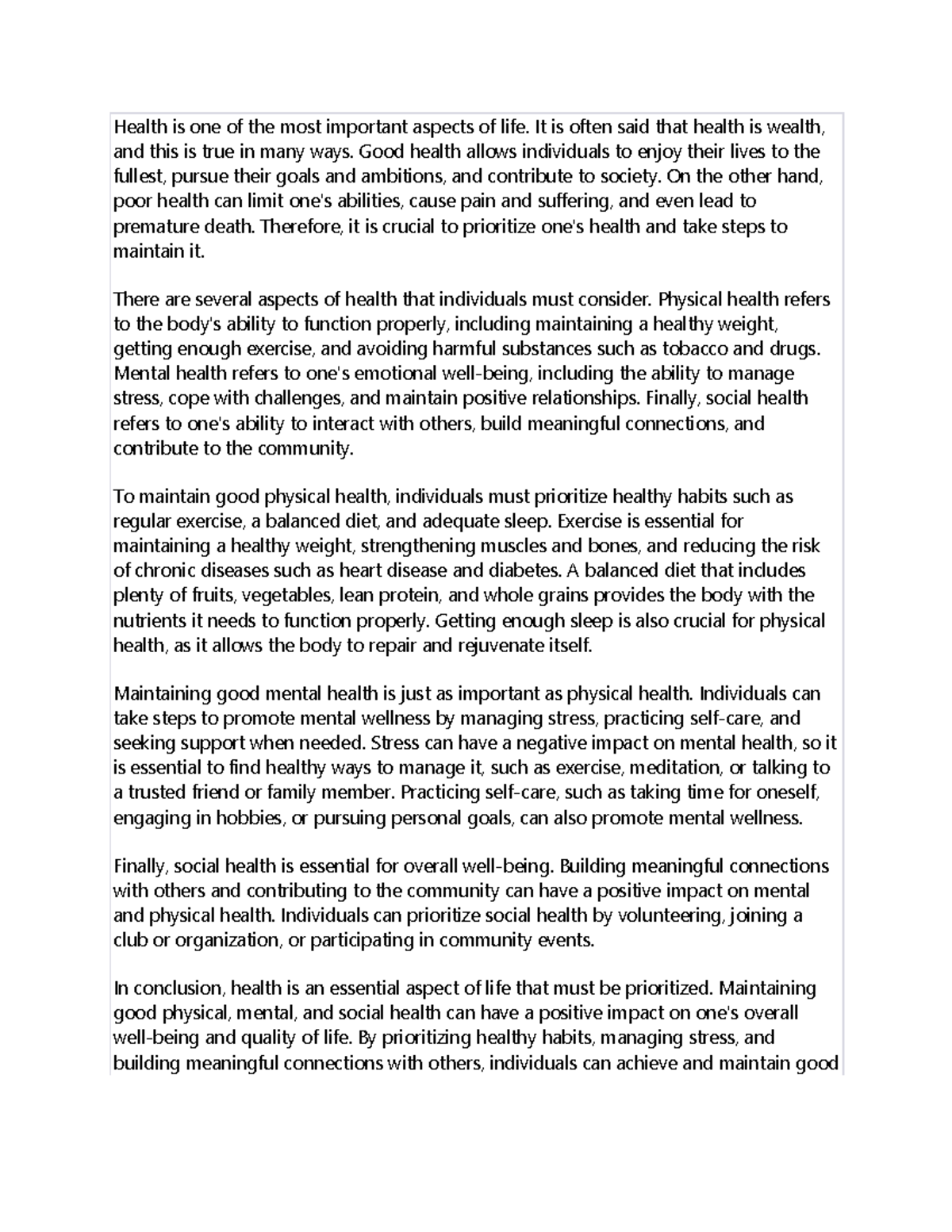 Doc2 - in class assignment - Health is one of the most important ...