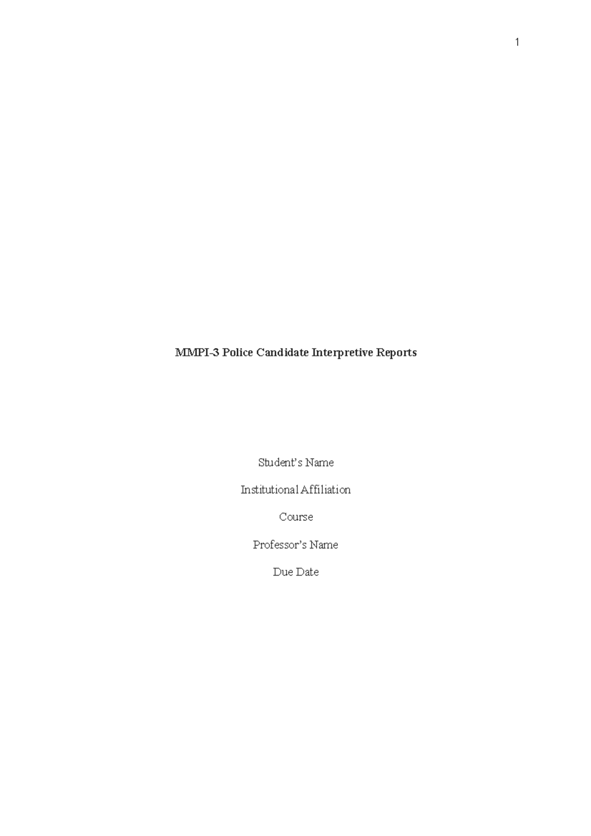 MMPI-3 Police Candidate Interpretive Reports - MMPI-3 Police Candidate ...