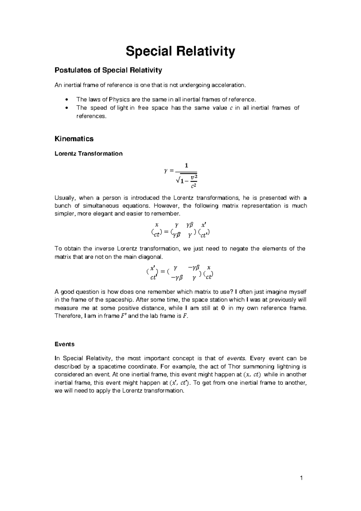 Special Relativity - The laws of Physics are the same in all inertial ...