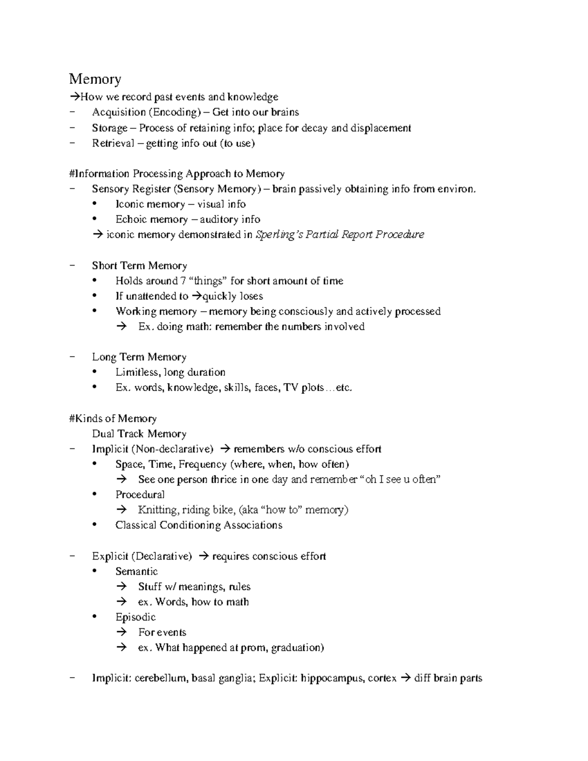 Memory outline - Dr. Merriwether Fall 2022 - Memory →How we record past ...