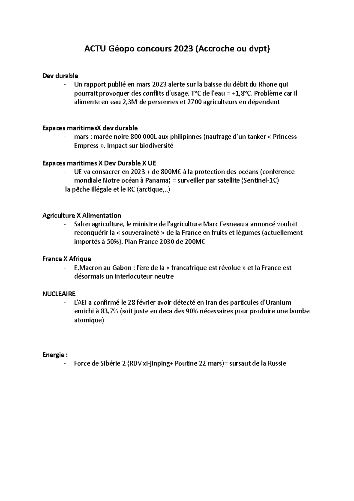 ACTU Géopo concours - ACTU Géopo concours 2023 (Accroche ou dvpt) Dev ...