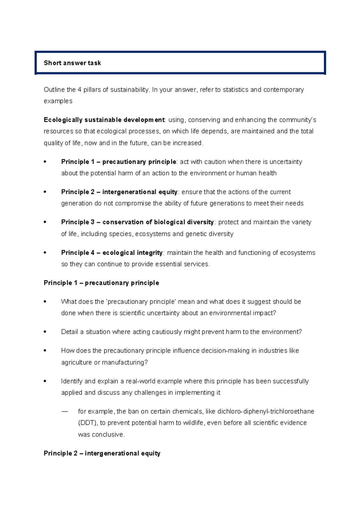 Short answer task - jiobb - Short answer task Outline the 4 pillars of ...