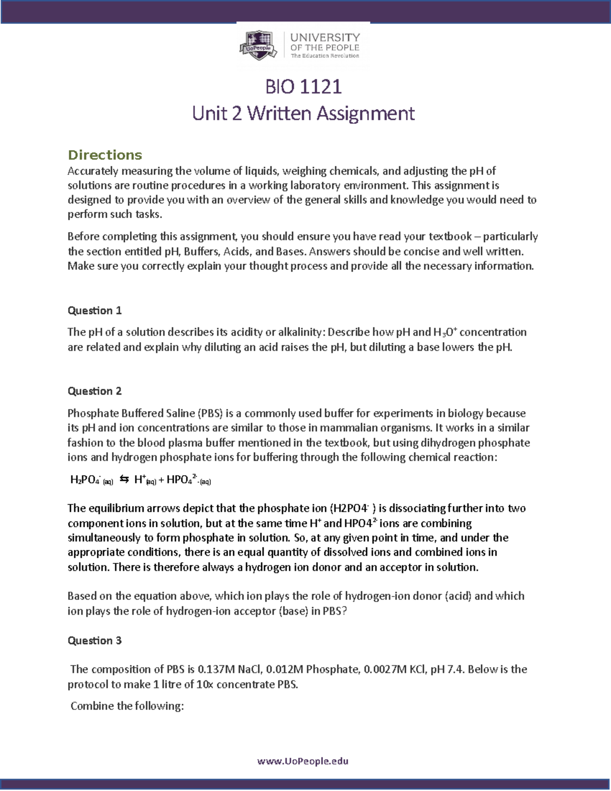 Bio 1121 Unit 2 Written Assignment Bio 1121 Unit 2 Written Assignment Directions Accurately