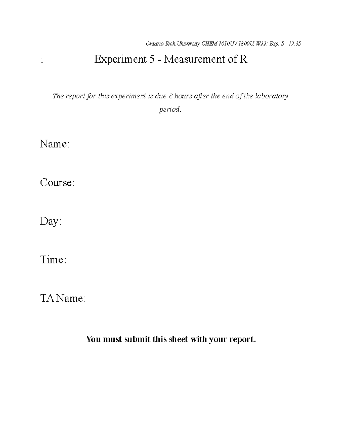 1010 1800 Measurement of R report template W22 - 1 Experiment 5 ...