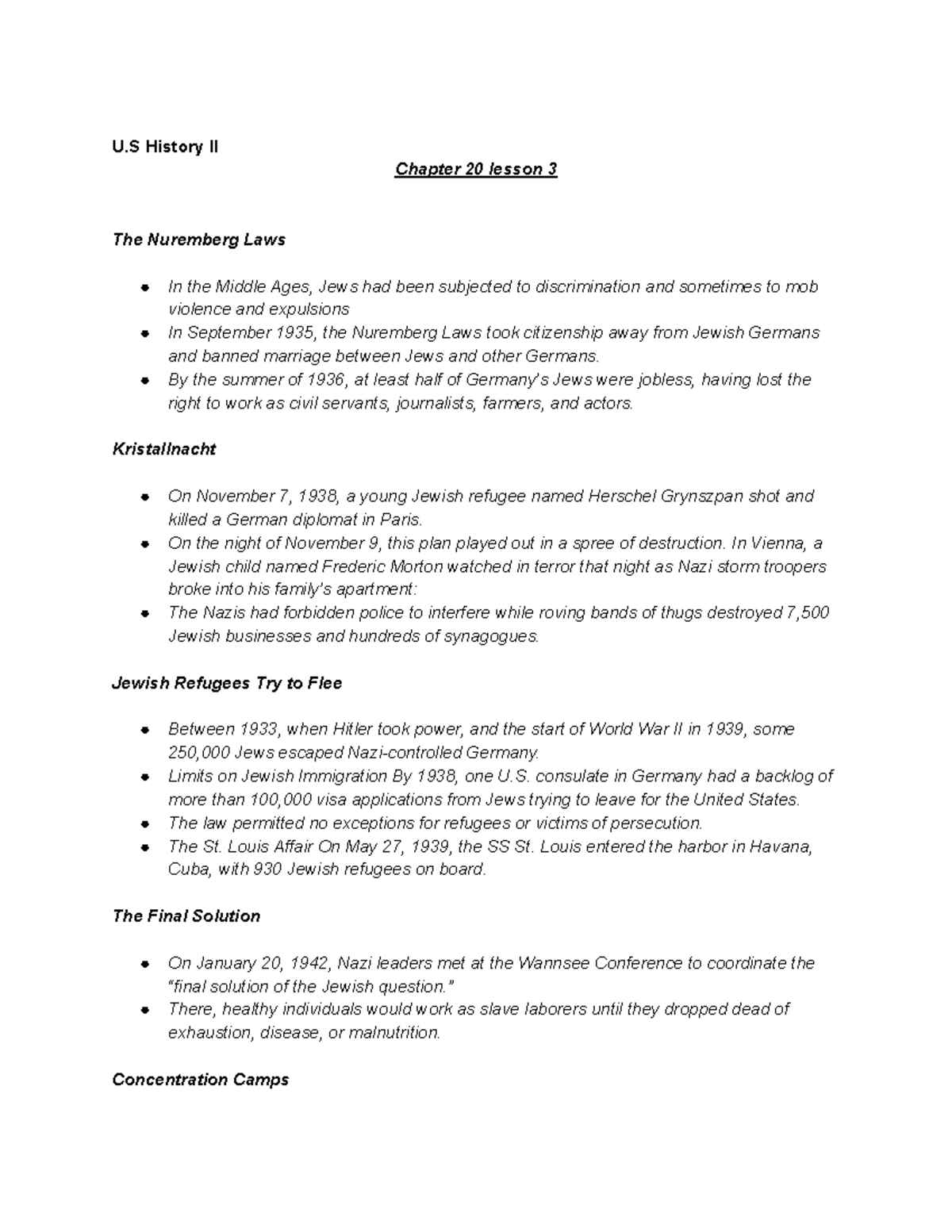 lecture course work and assignments for United States History class ...