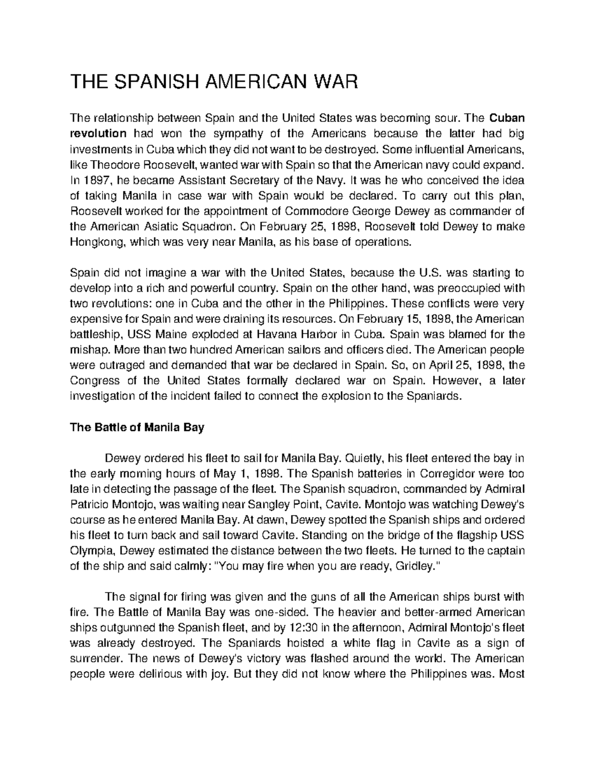 American Colonial Rule in the Philippines - THE SPANISH AMERICAN WAR ...