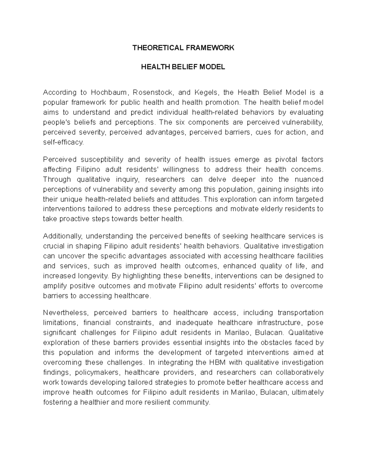 Theoretical- Framework - THEORETICAL FRAMEWORK HEALTH BELIEF MODEL ...