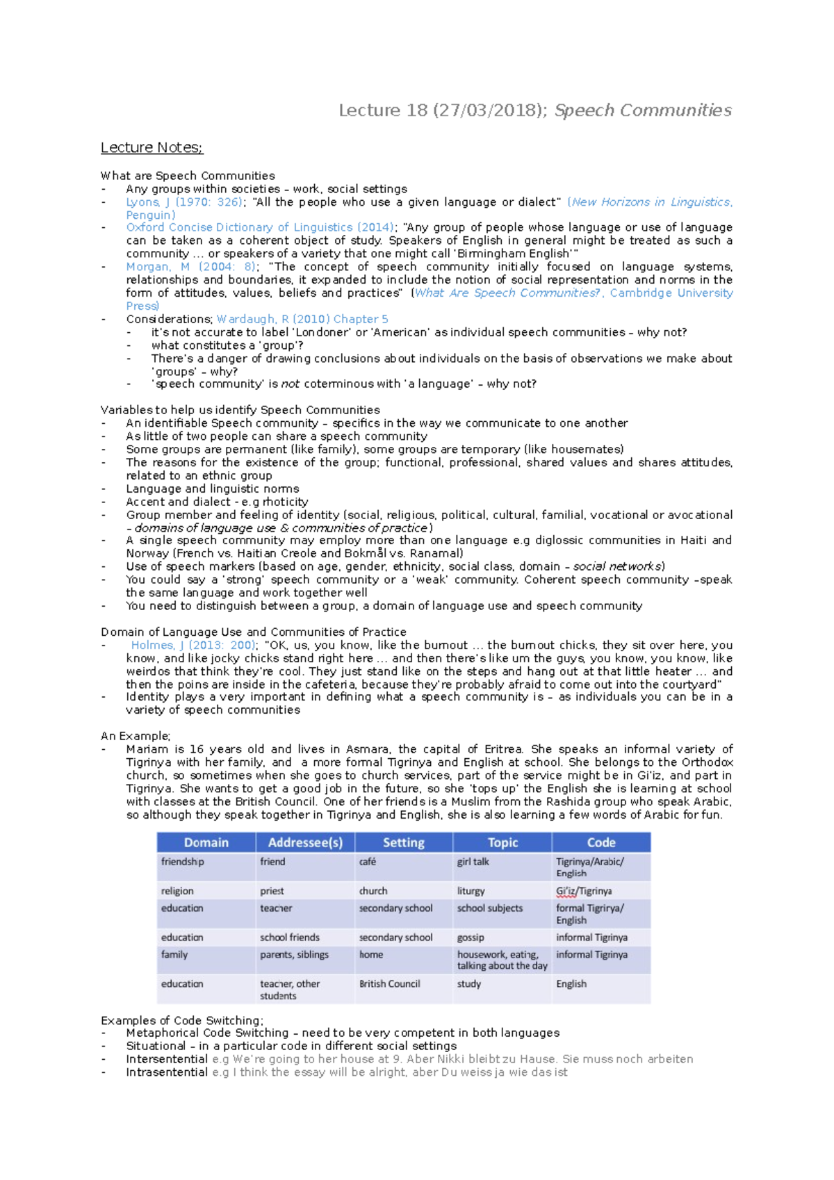 Lecture 17 (17:04:2018 ); Speech Communities - Lecture 18 Speech ...