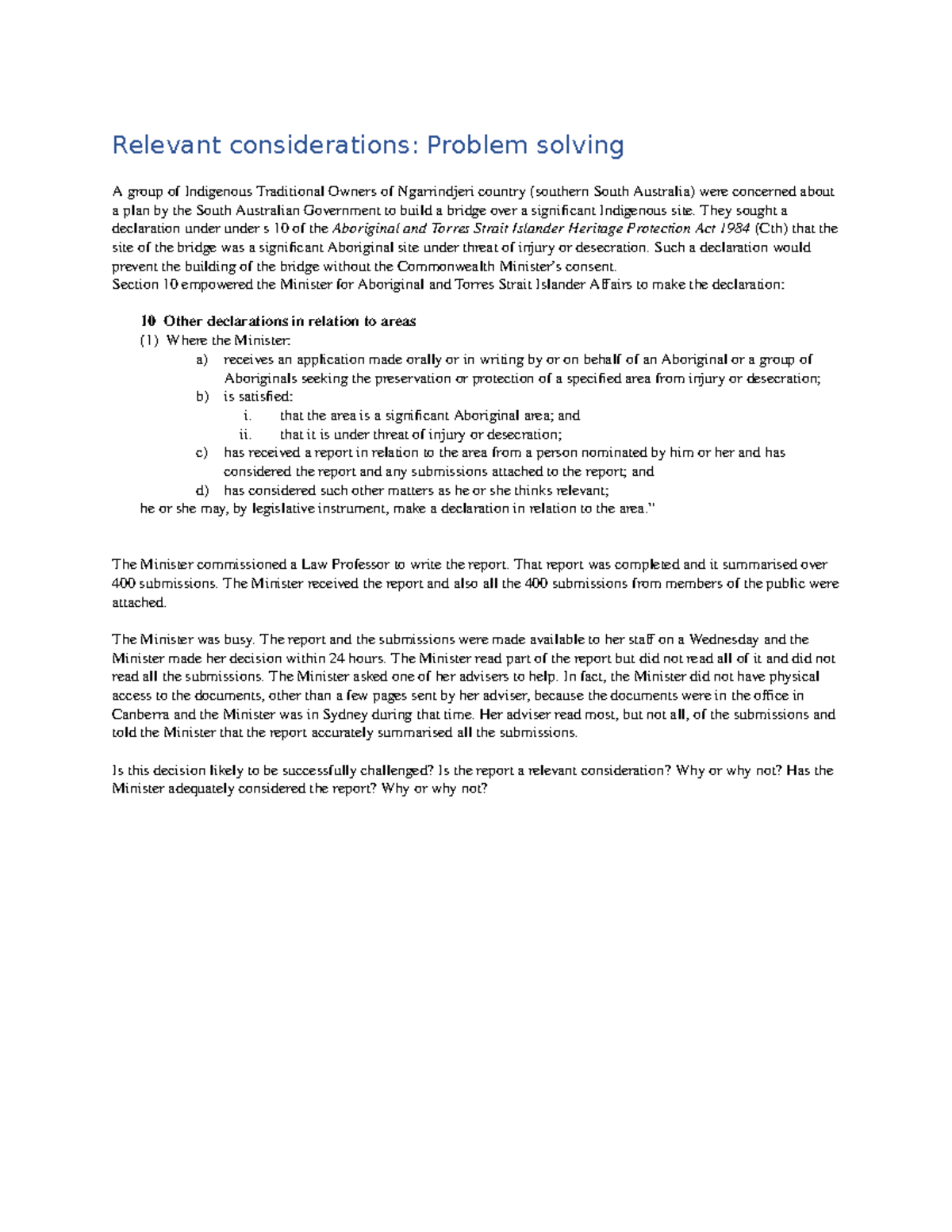 Considerations problem - Relevant considerations: Problem solving A ...