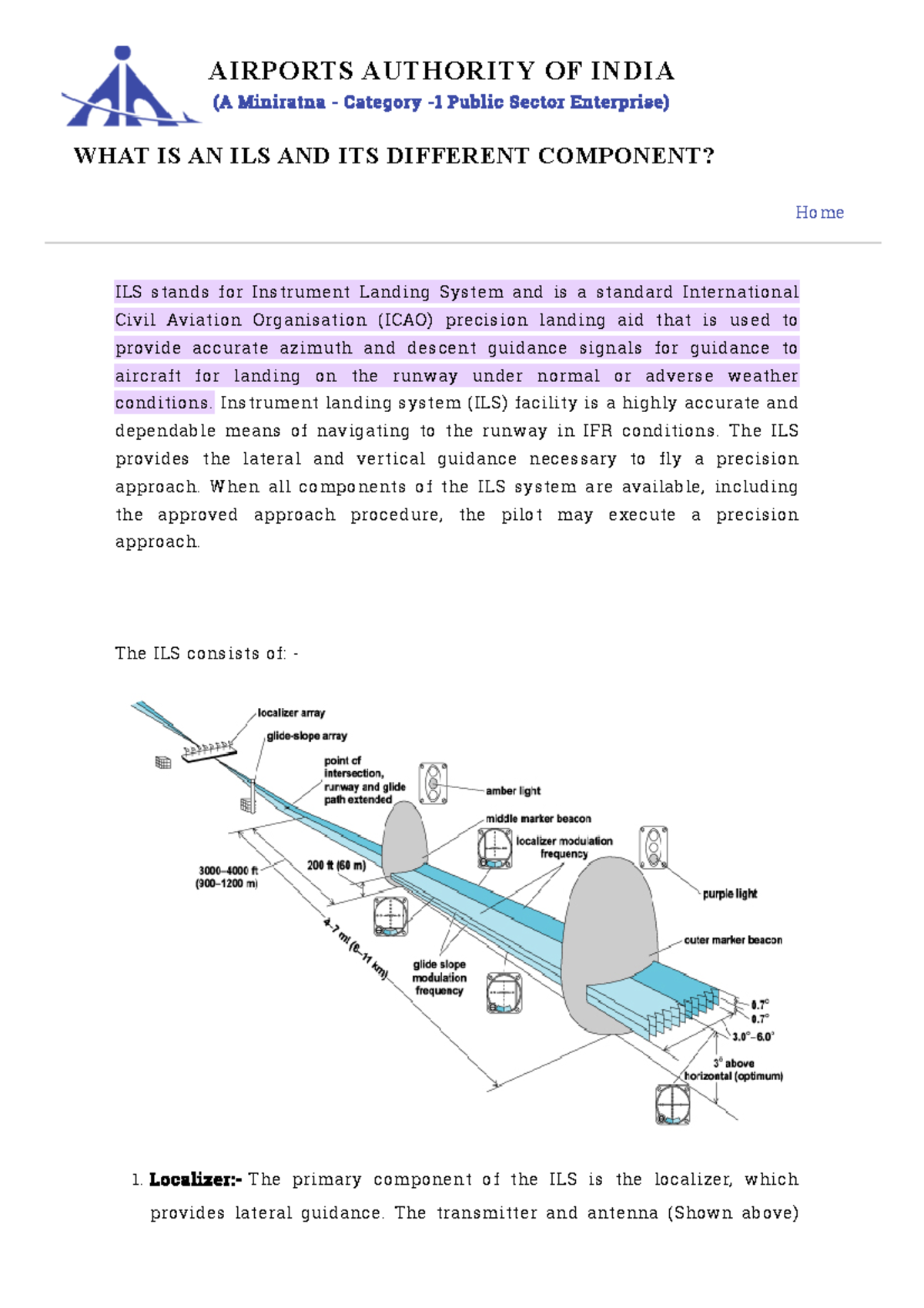 What is an ILS and its different component Airports Authority OF India ...
