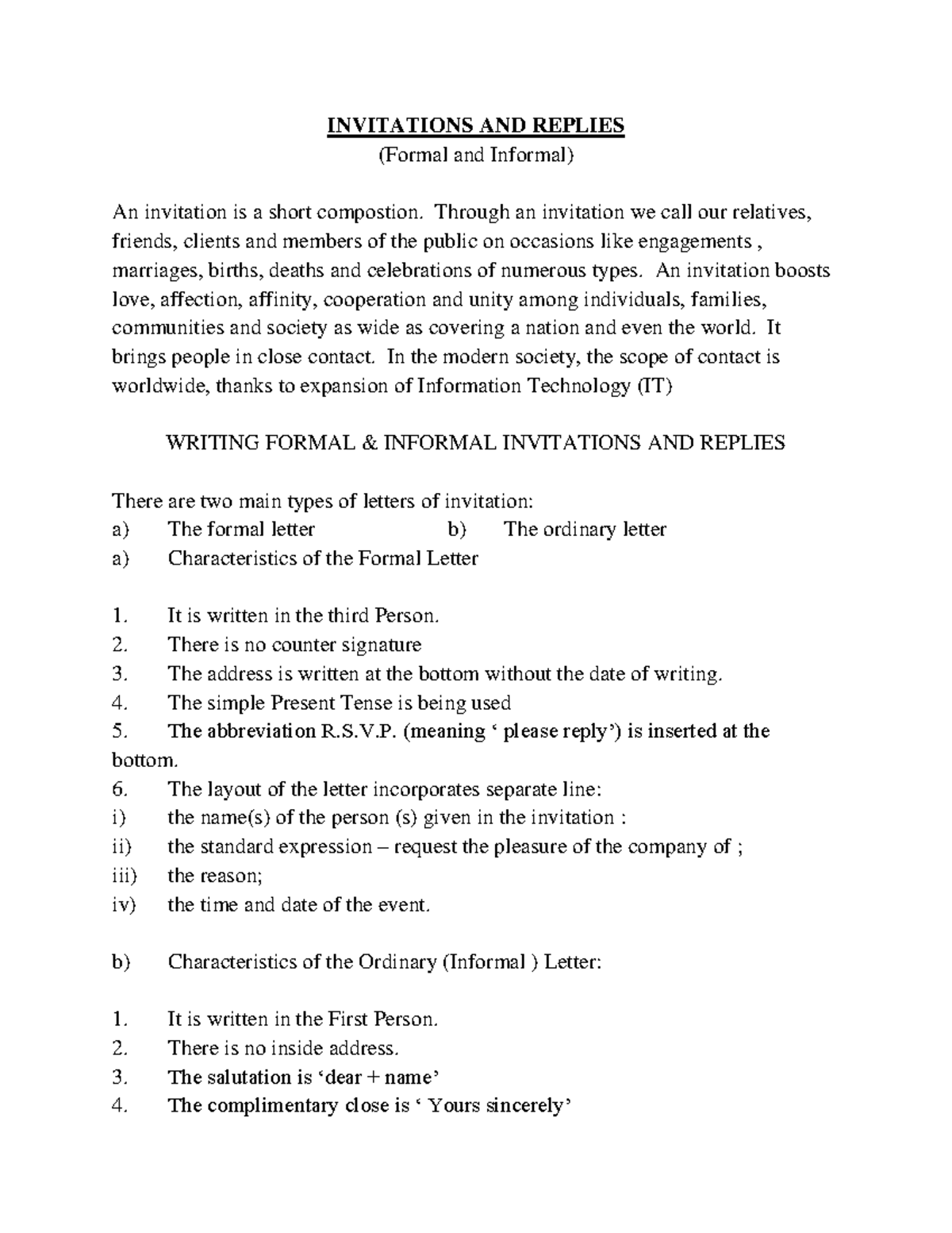 Invitations AND Replies - INVITATIONS AND REPLIES (Formal and Informal ...