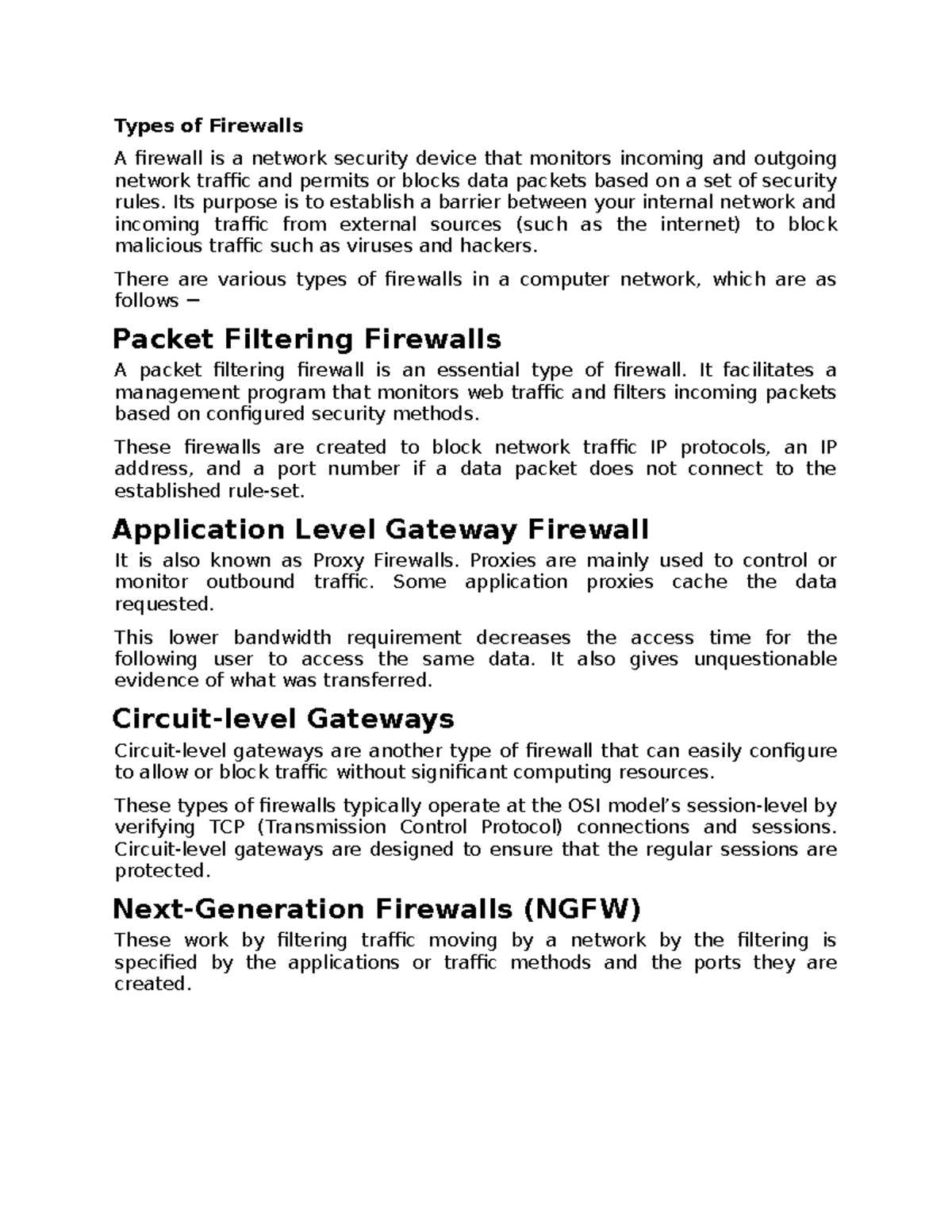 Types of firewalls - Cyber security - Types of Firewalls A firewall is ...