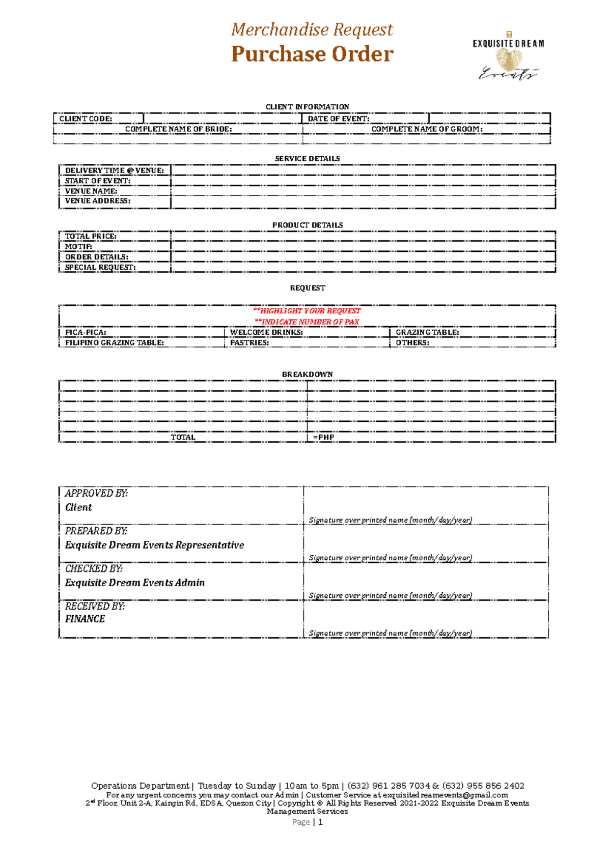 Merchandise request po - Merchandise Request Purchase Order CLIENT ...