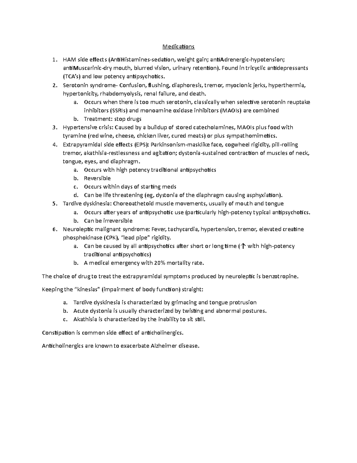 Medications 1 - Medications HAM side effects (AntiHistamines-sedation ...