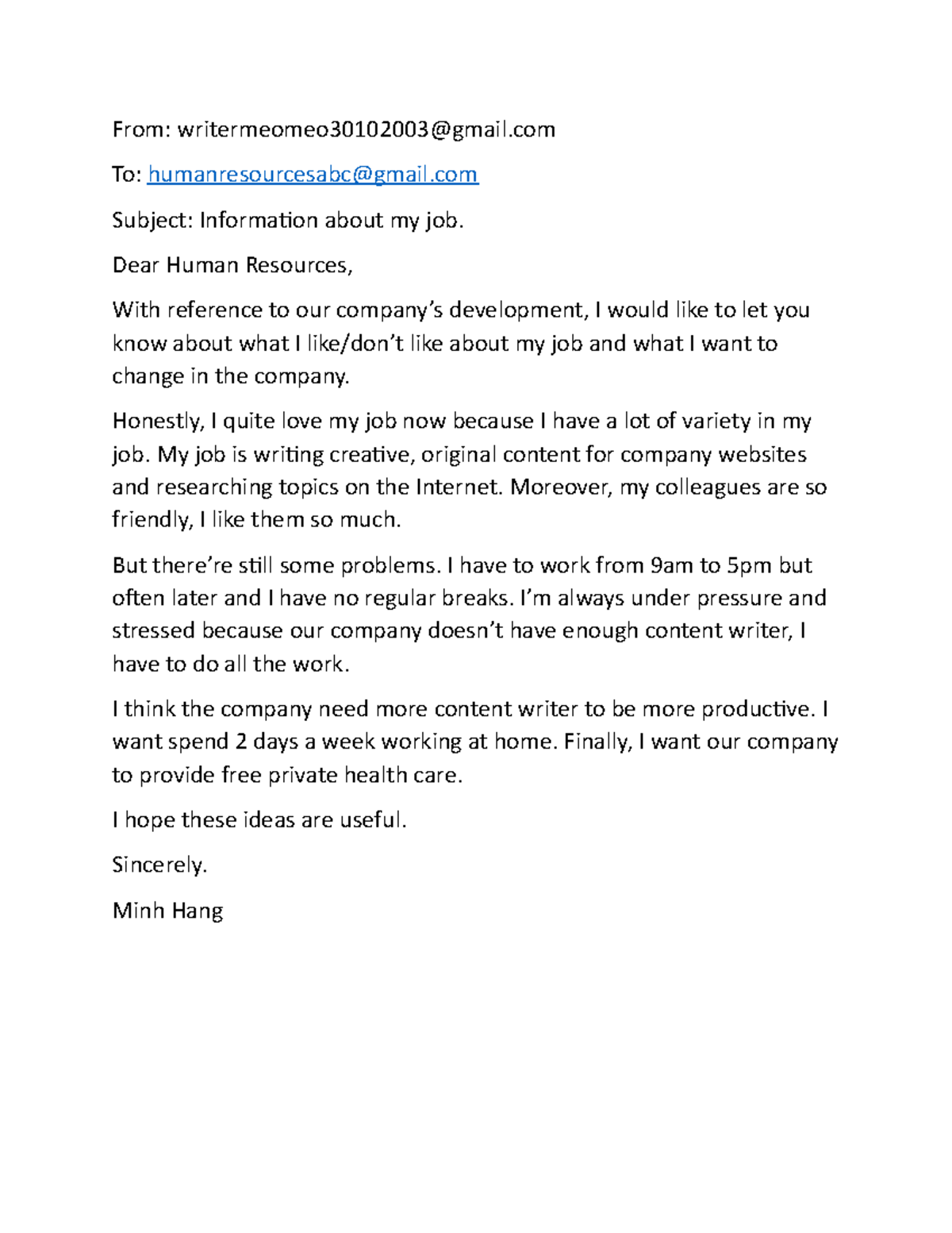 Email CHẾC THIỂU NGOÀI - From: To: Subject: Information about my job ...