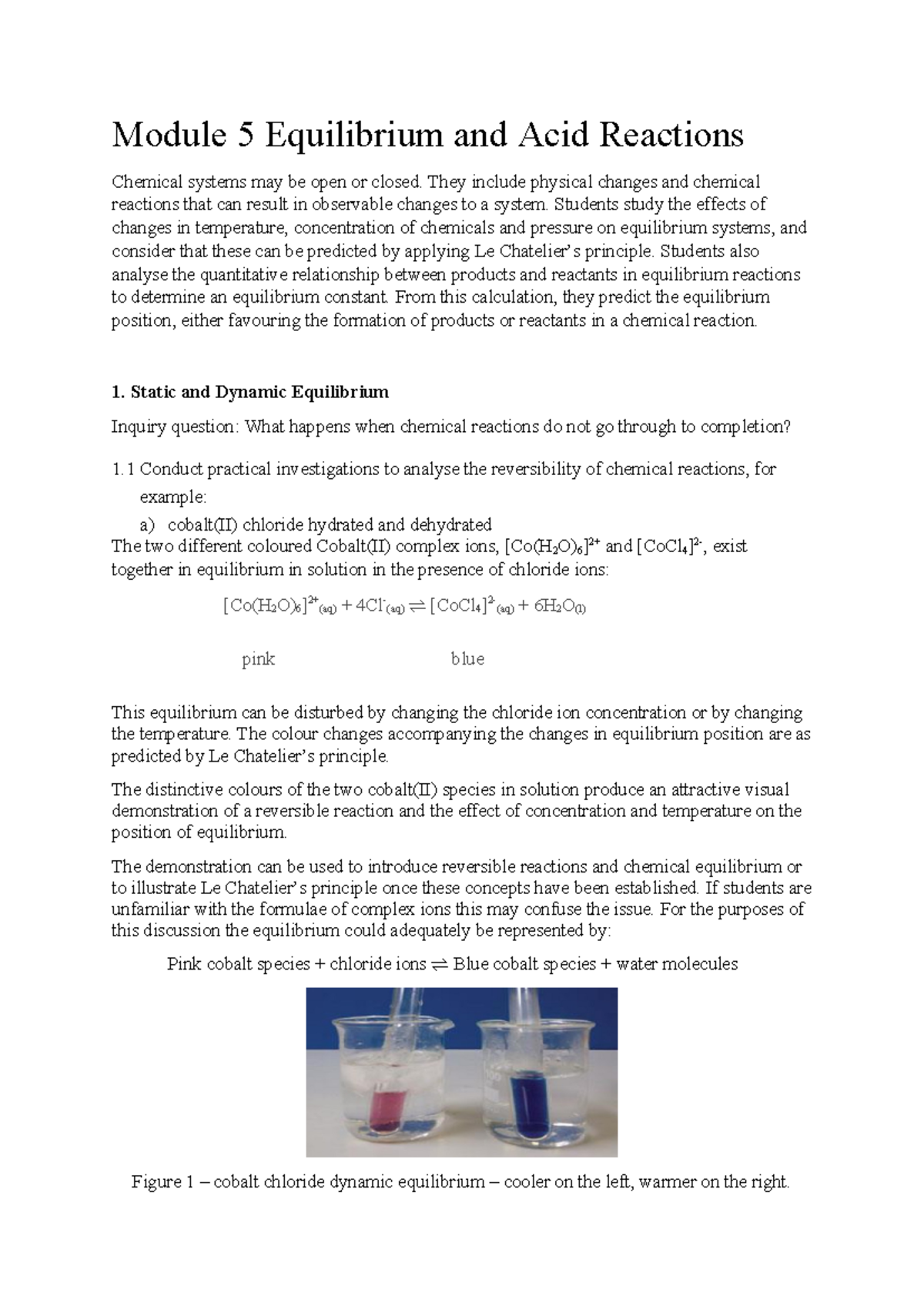 1. Module 5 notes - Module 5 Equilibrium and Acid Reactions Chemical ...