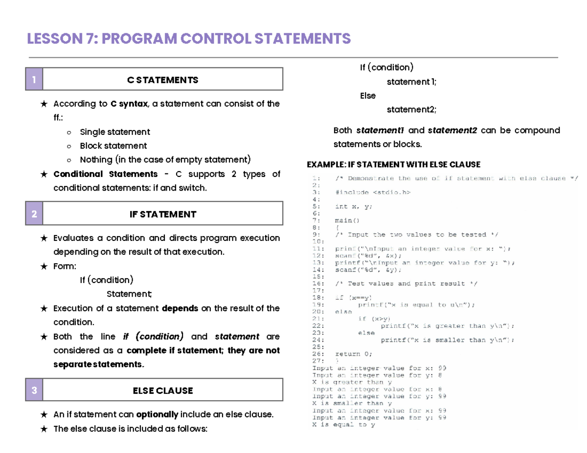 CONDITIONAL STATEMENTS - 1 C STATEMENTS ★ According to C syntax, a statement can consist of the ...
