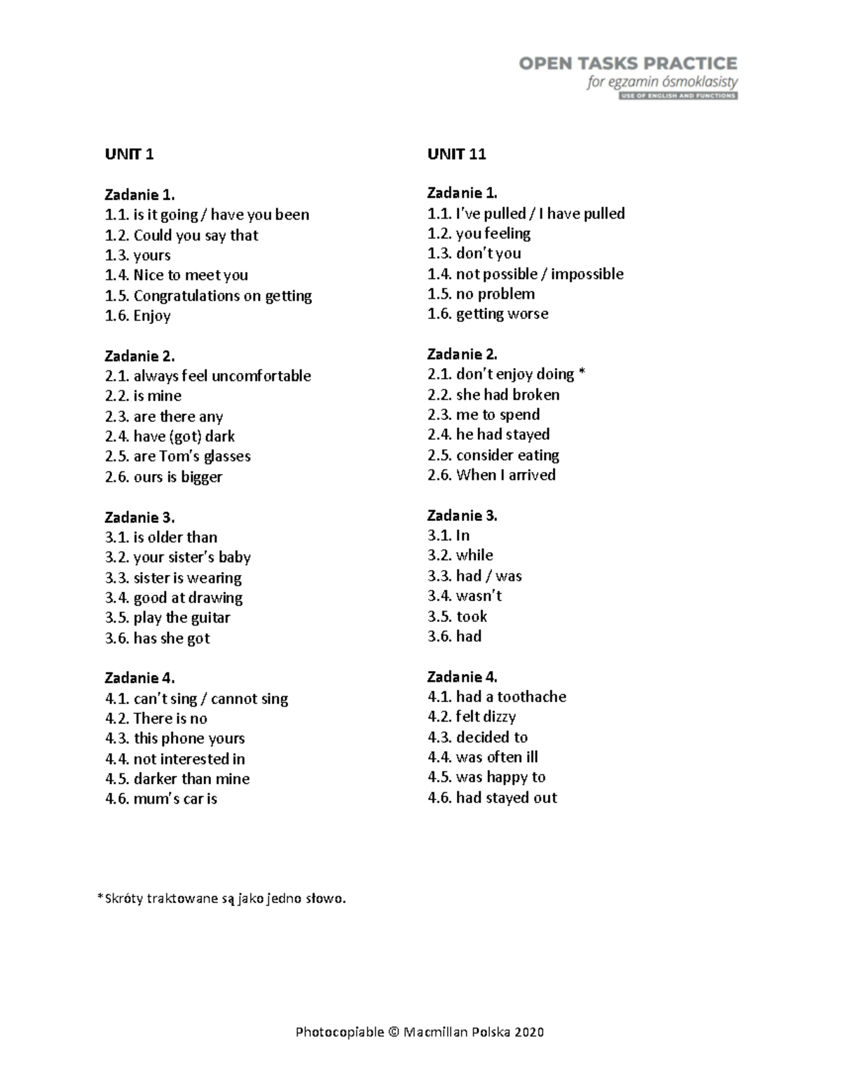 Open Tasks Practice sample U1 U11 answer key - Photocopiable ...