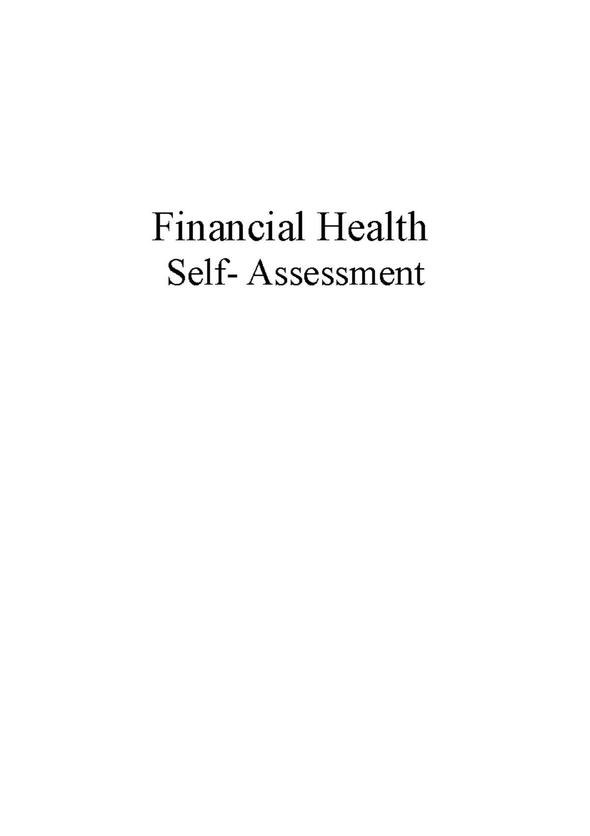 Financial Health Ass. Tool - Financial Health Self- Assessment Self ...