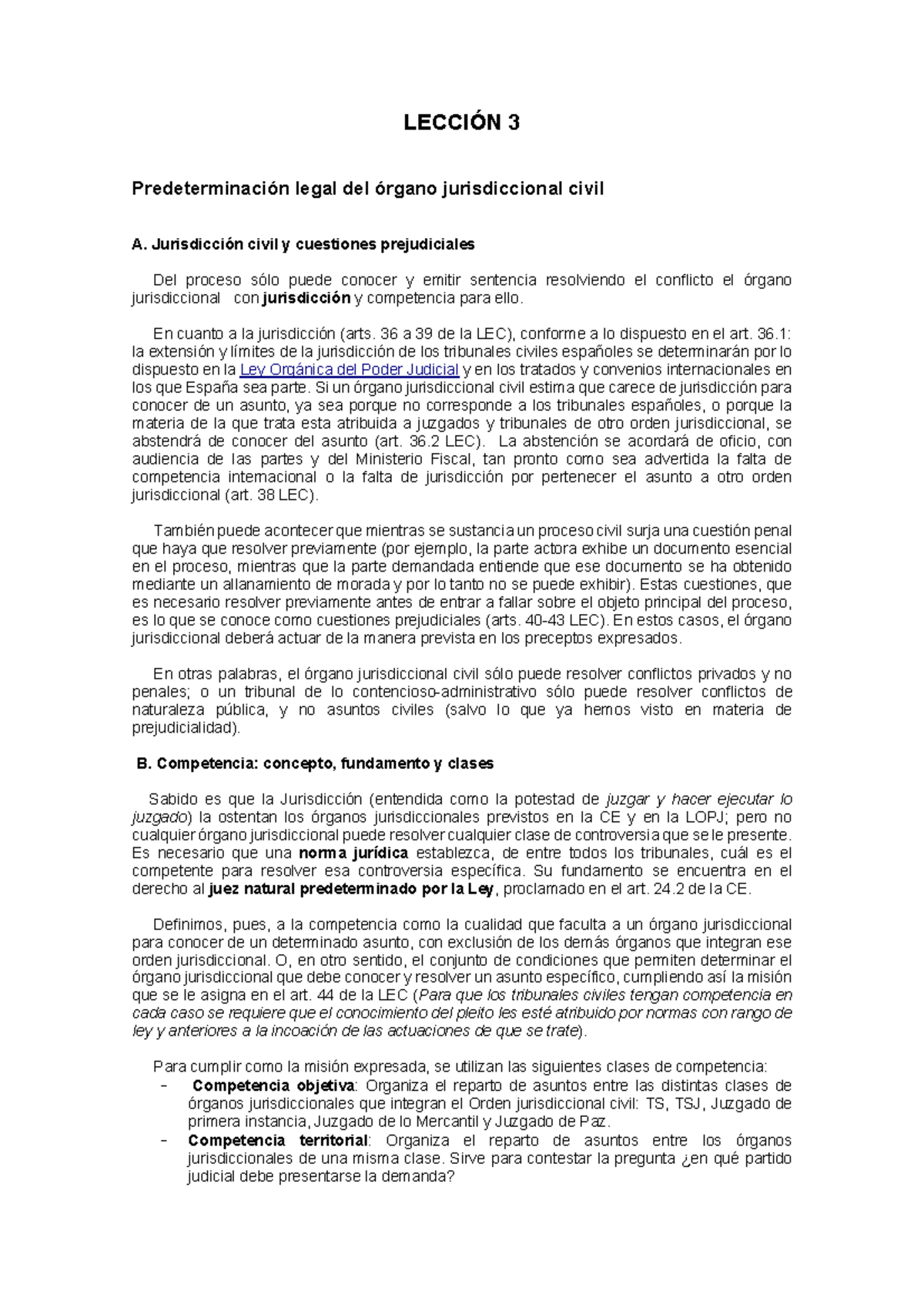 Leccion 3 - APUNTES DERECHO PROCESAL CIVIL AÑO 23/24 - LECCIÓN 3 ...