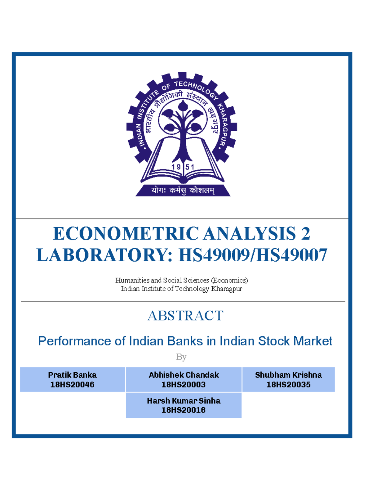 Abstract Of Econometrics Ii Lab Project Econometric Analysis 2 Laboratory Hs49009 Hs