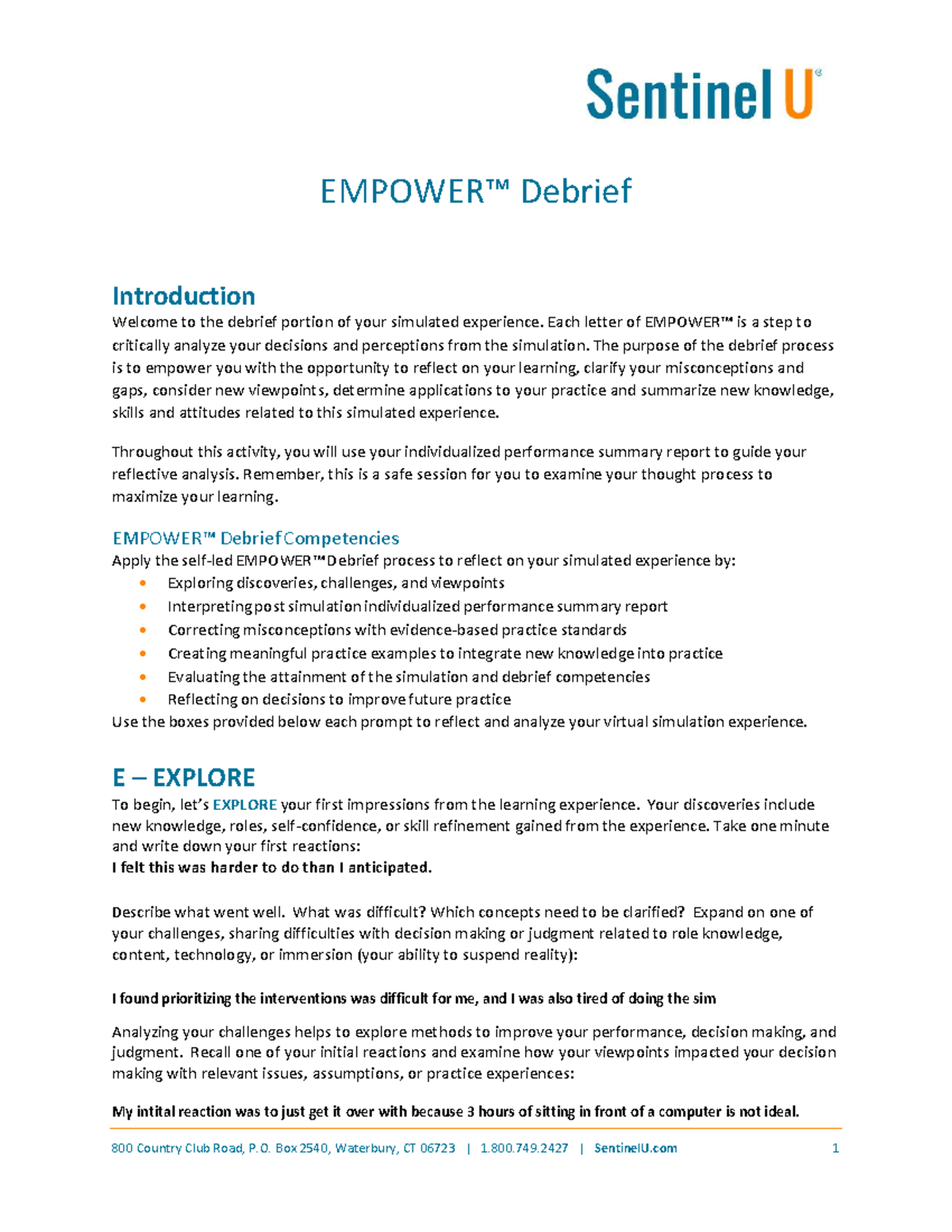 Debrief Worksheet - EMPOWER™ Debrief Introduction Welcome to the ...