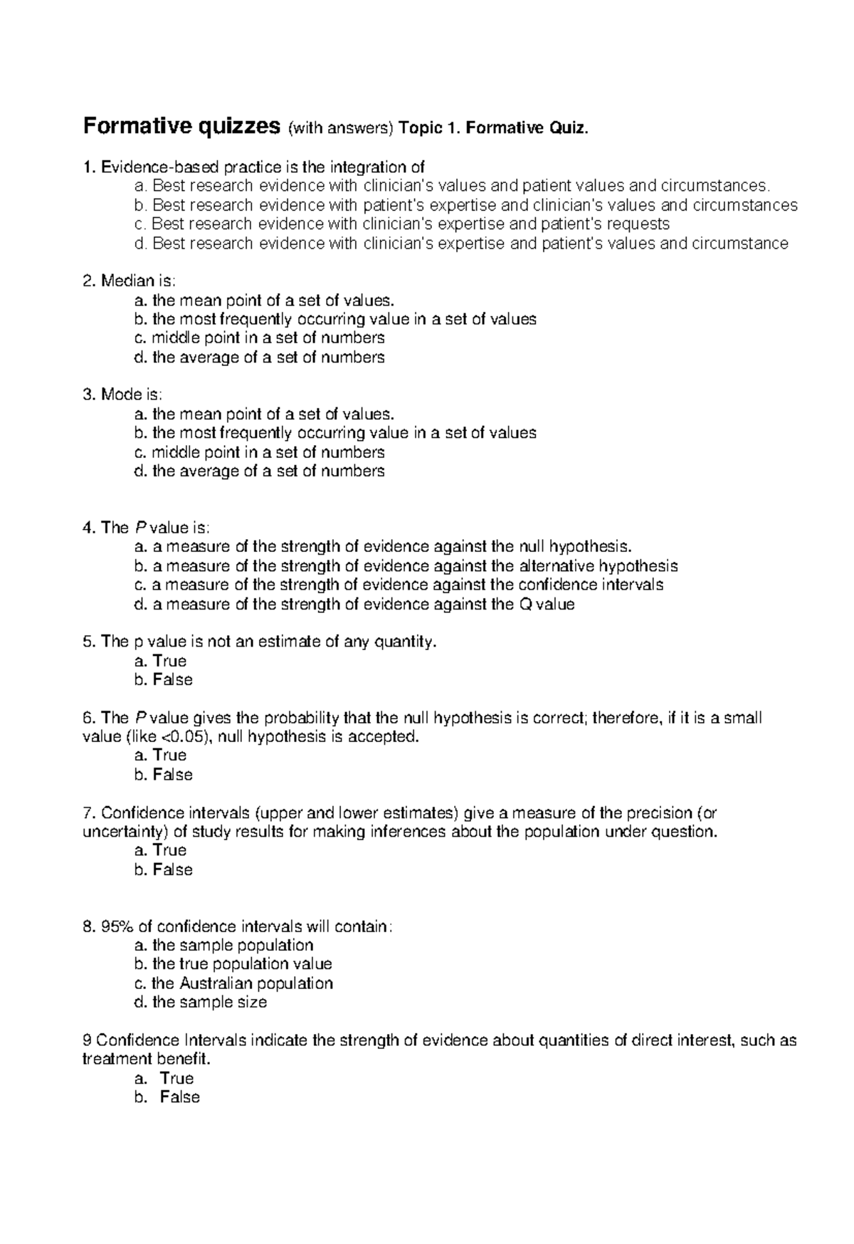 Practice Quizzes All - Formative quizzes (with answers) Topic 1 ...
