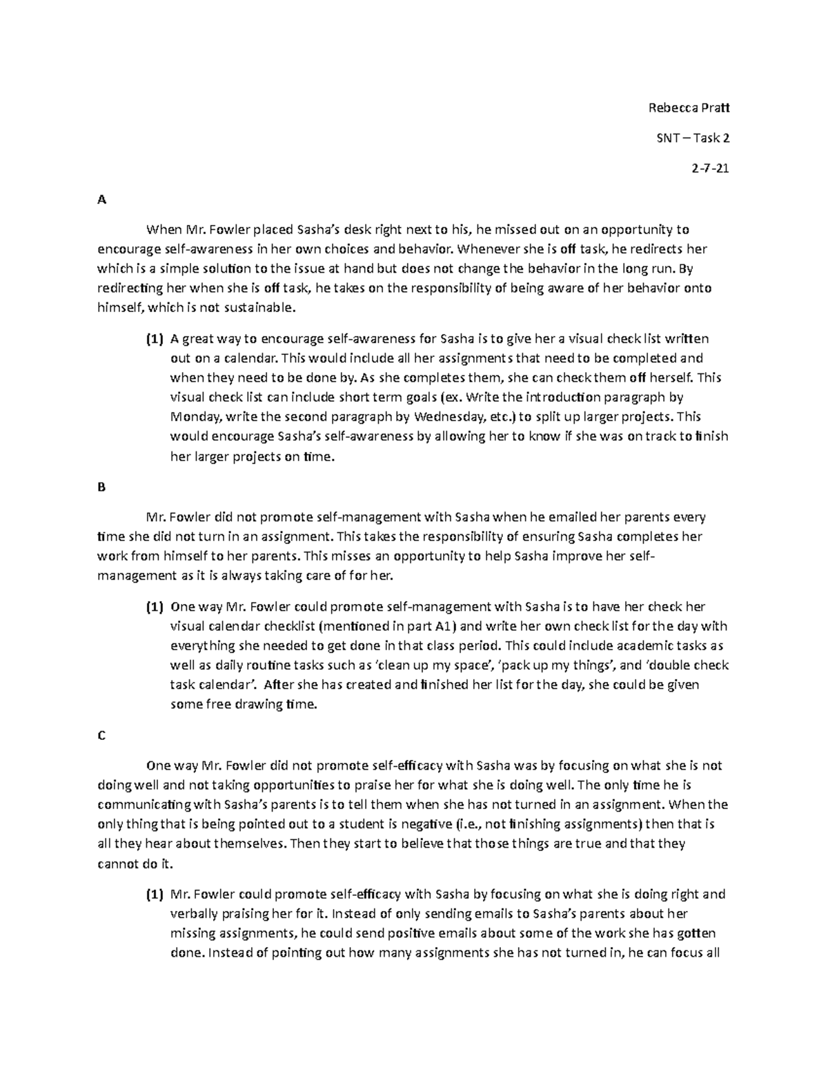 Pratt.SNT.Task 2 - task - Rebecca Prat SNT – Task 2 2-7- A When Mr ...