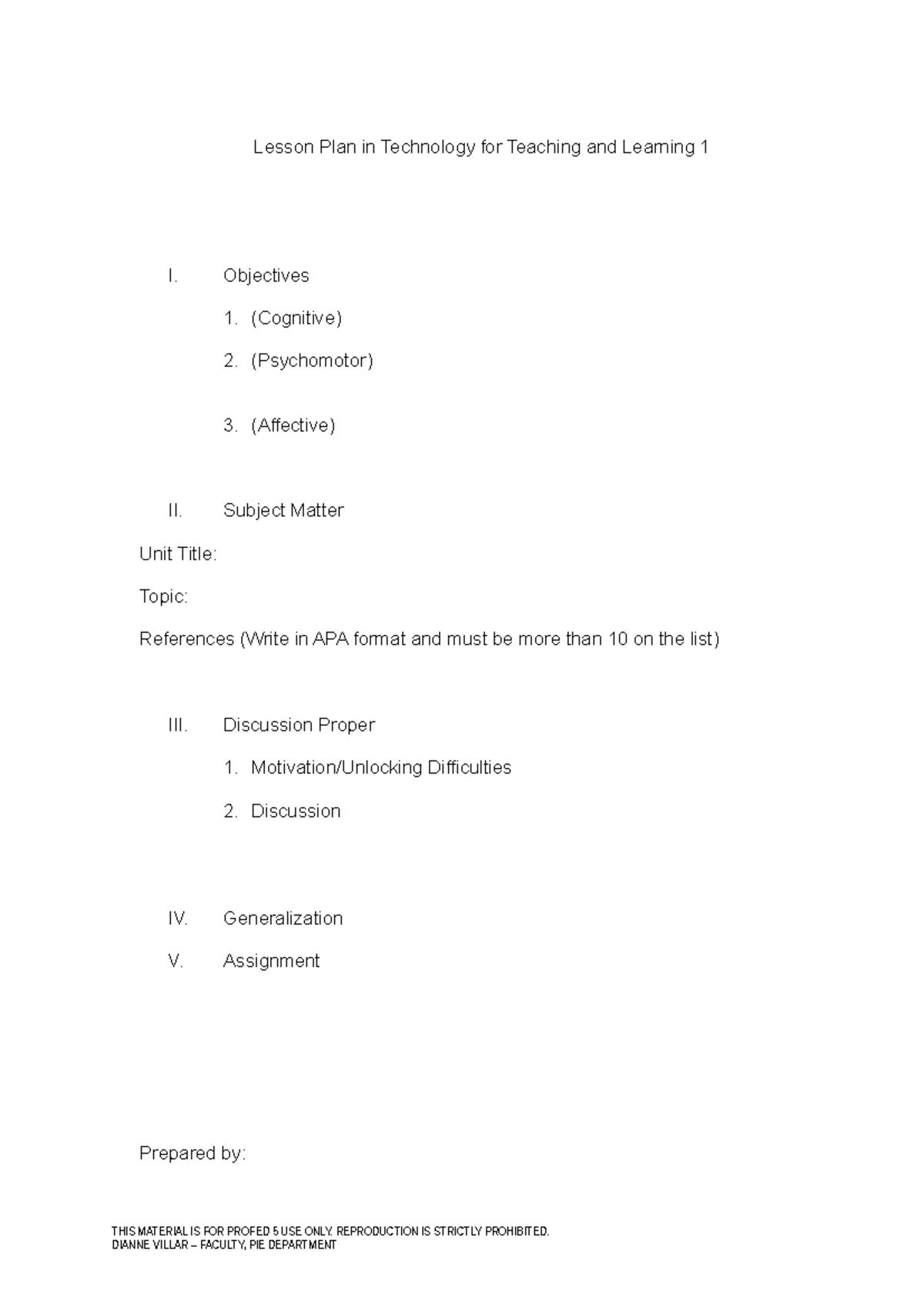 LP- Format - Lesson Plan in Technology for Teaching and Learning 1 I ...