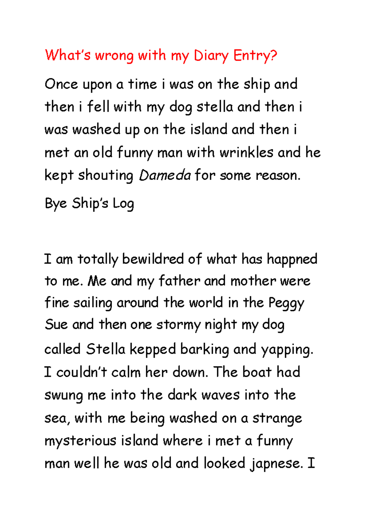 Kensuke - What’s wrong with my Diary Entry? Once upon a time i was on ...