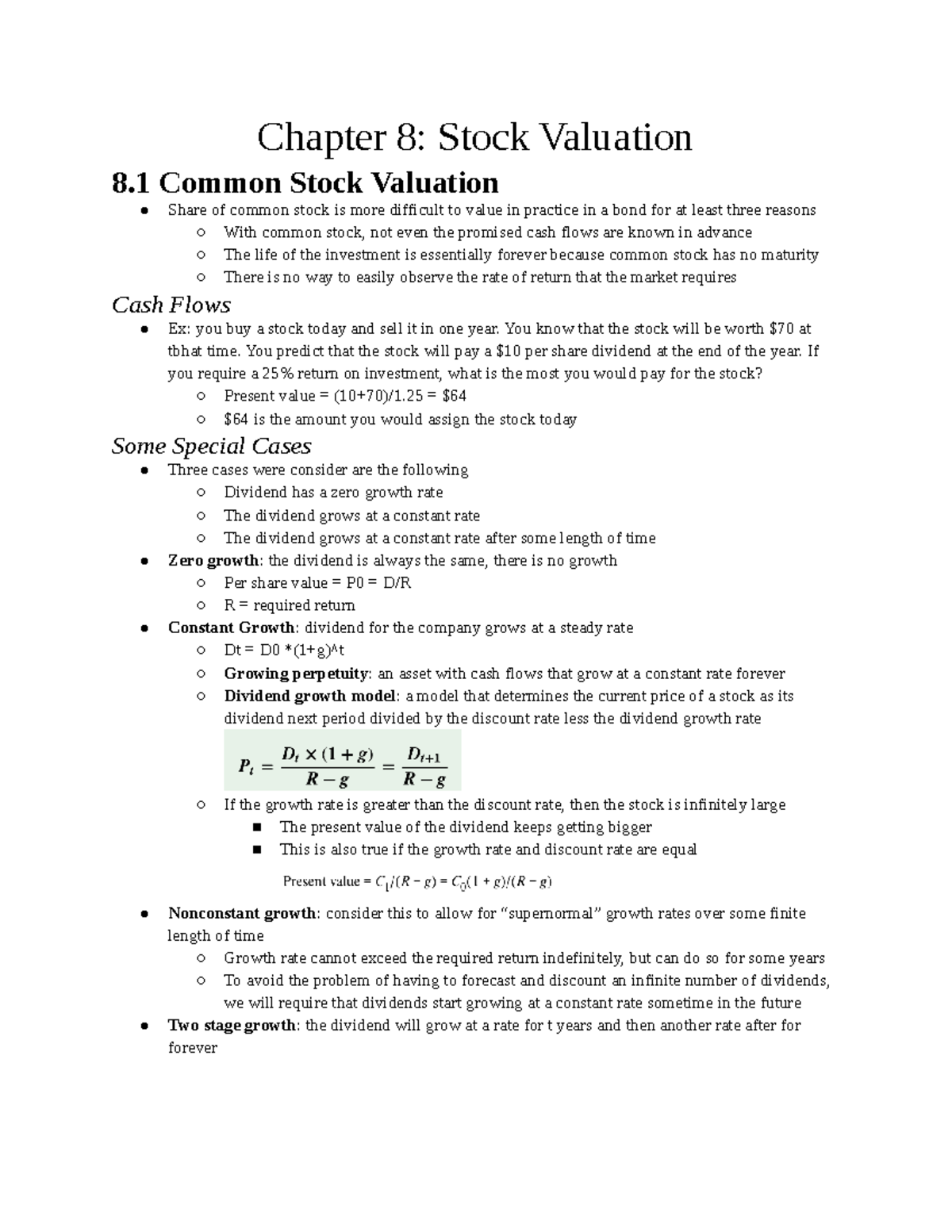 Chapter 8 Stock Valuation - Chapter 8: Stock Valuation 8 Common Stock ...