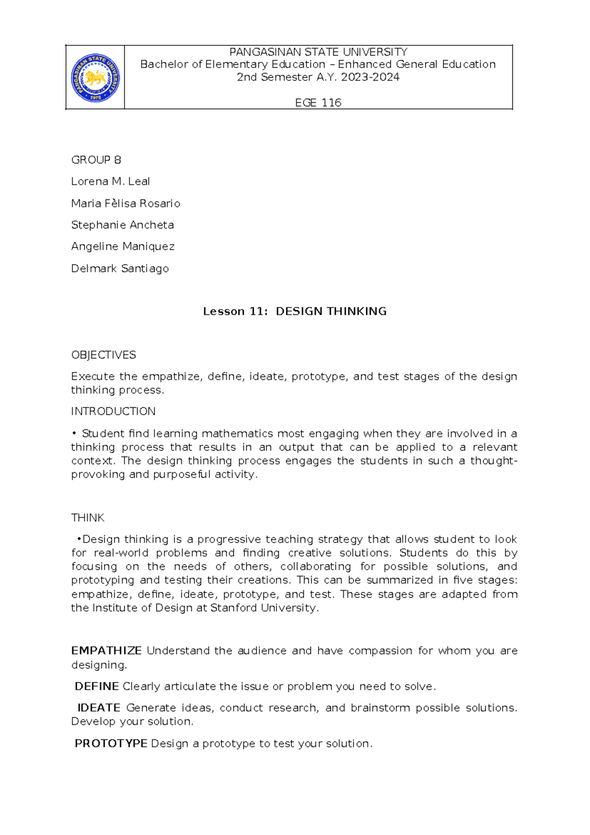 Design Thinking - Informative notes - GROUP 8 Lorena M. Leal Maria ...