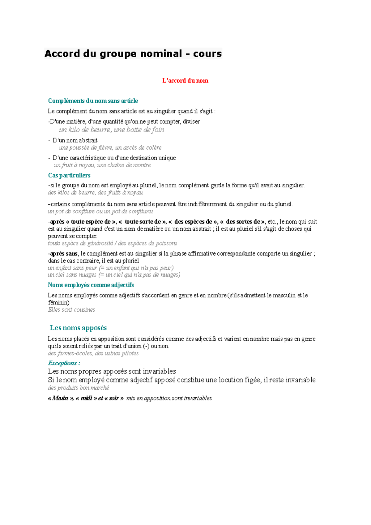 Accord du groupe nominal - cours - Accord du groupe nominal - cours L ...
