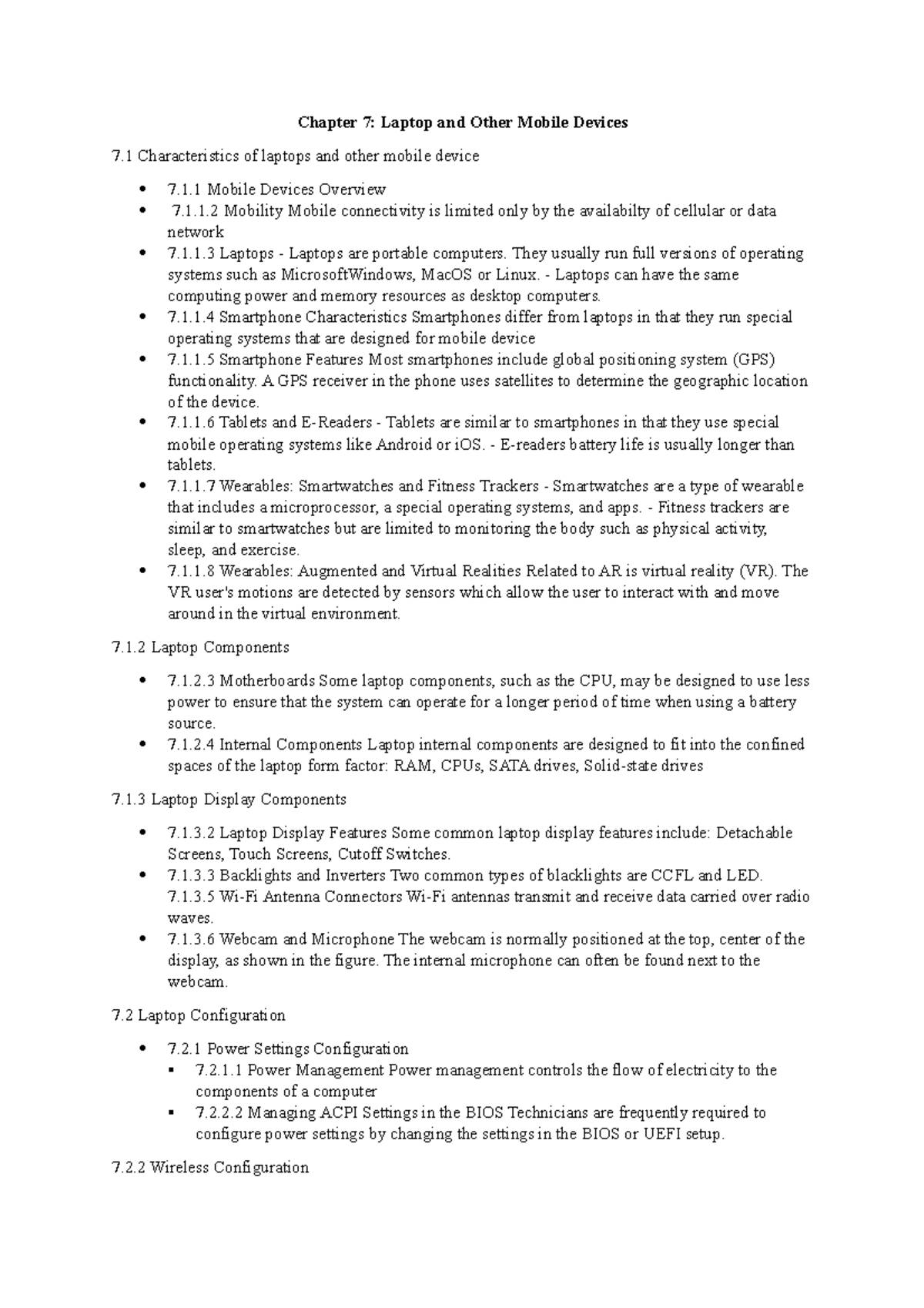 Resume 7 NETACAD - Chapter 7: Laptop and Other Mobile Devices 7 Characteristics of laptops and ...