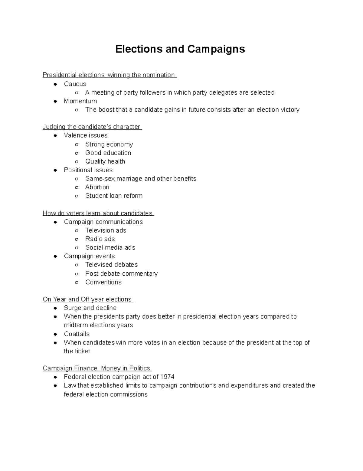 Chapter 10 AP - Elections and Campaigns Presidential elections: winning ...