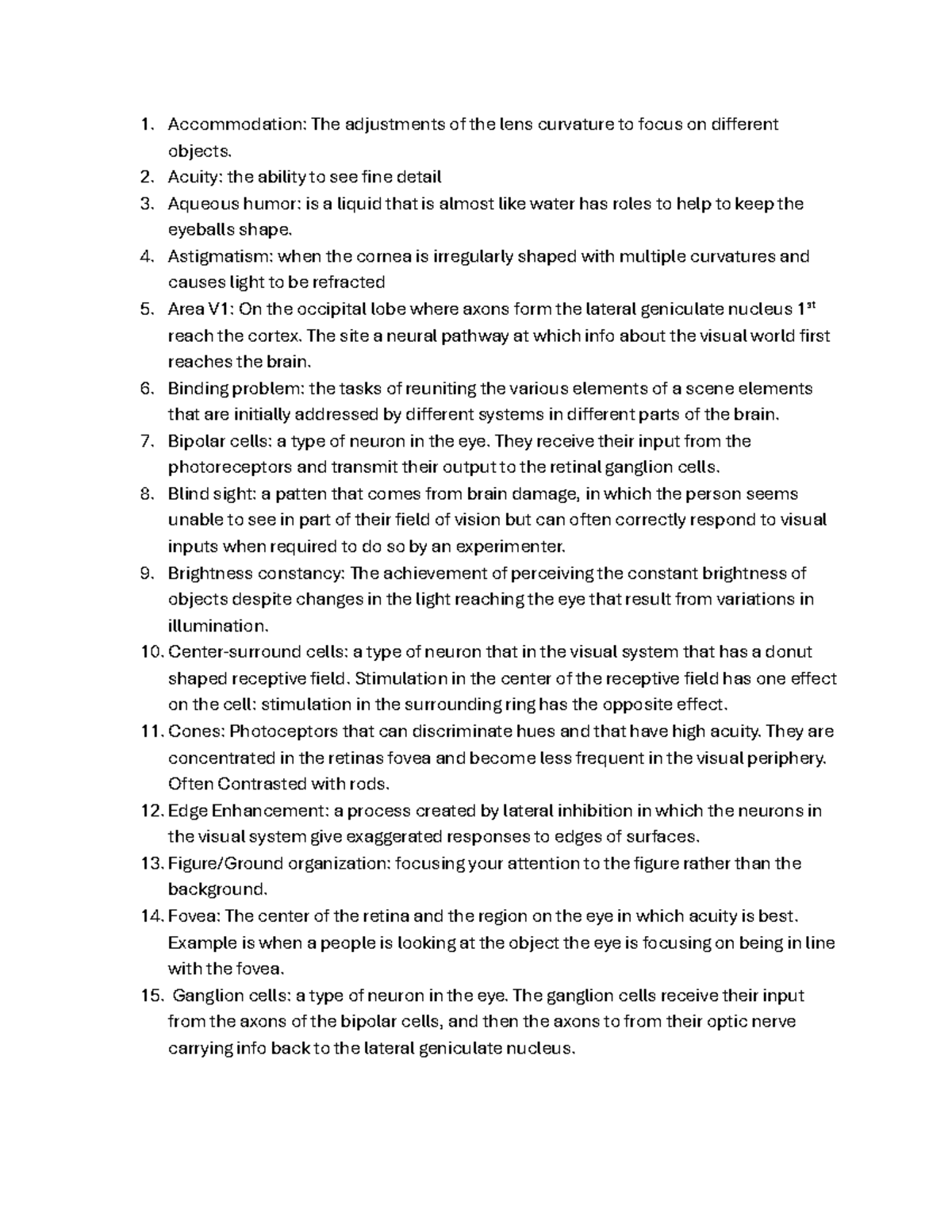 Note Taking 3 Assignment - Accommodation: The adjustments of the lens ...