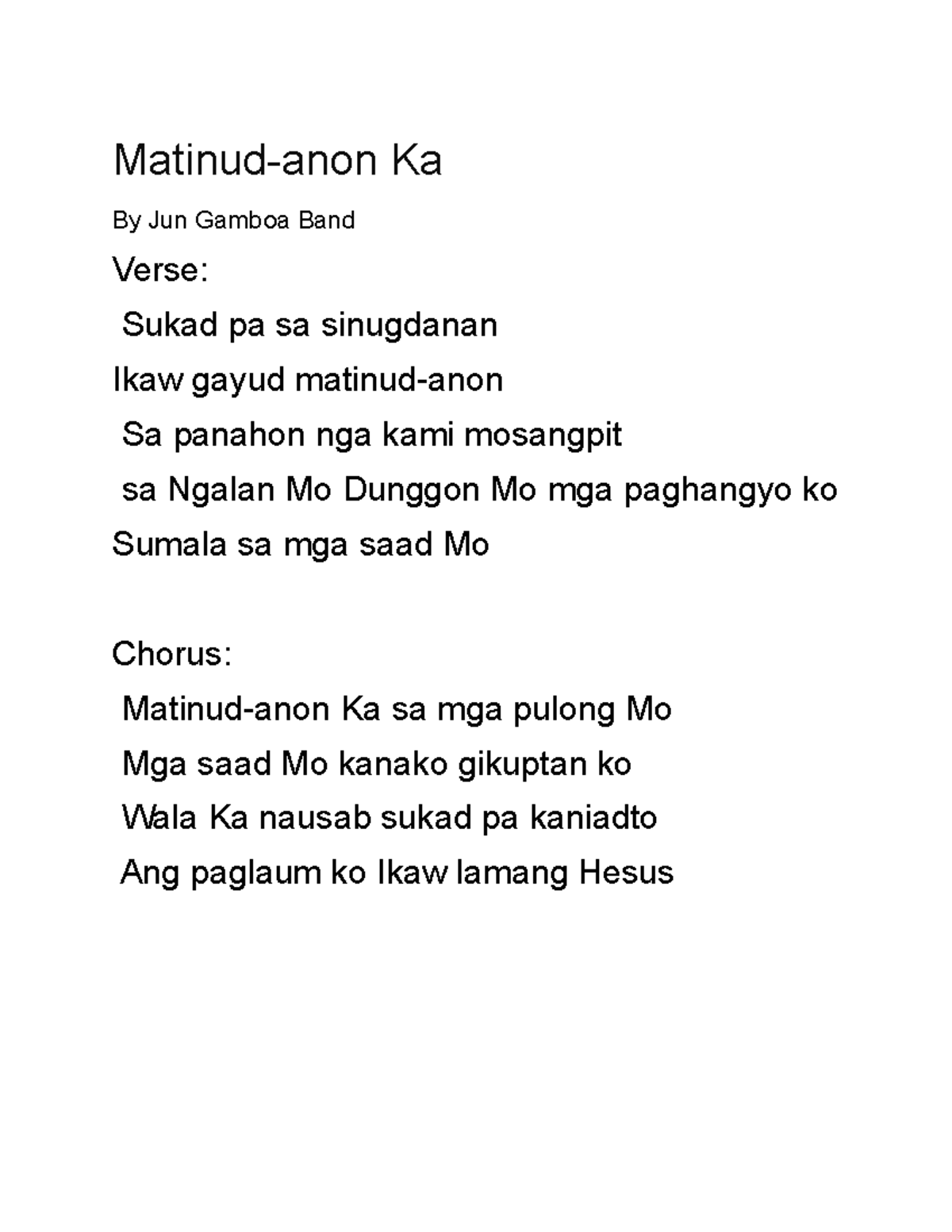 Bisayalyrics - All about Summuries of the Song - Matinud-anon Ka By Jun ...