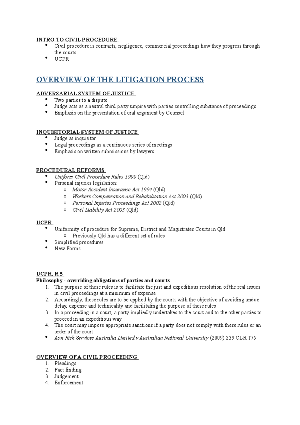 Intro To Civil Procedure Wk 1 - INTRO TO CIVIL PROCEDURE Civil ...