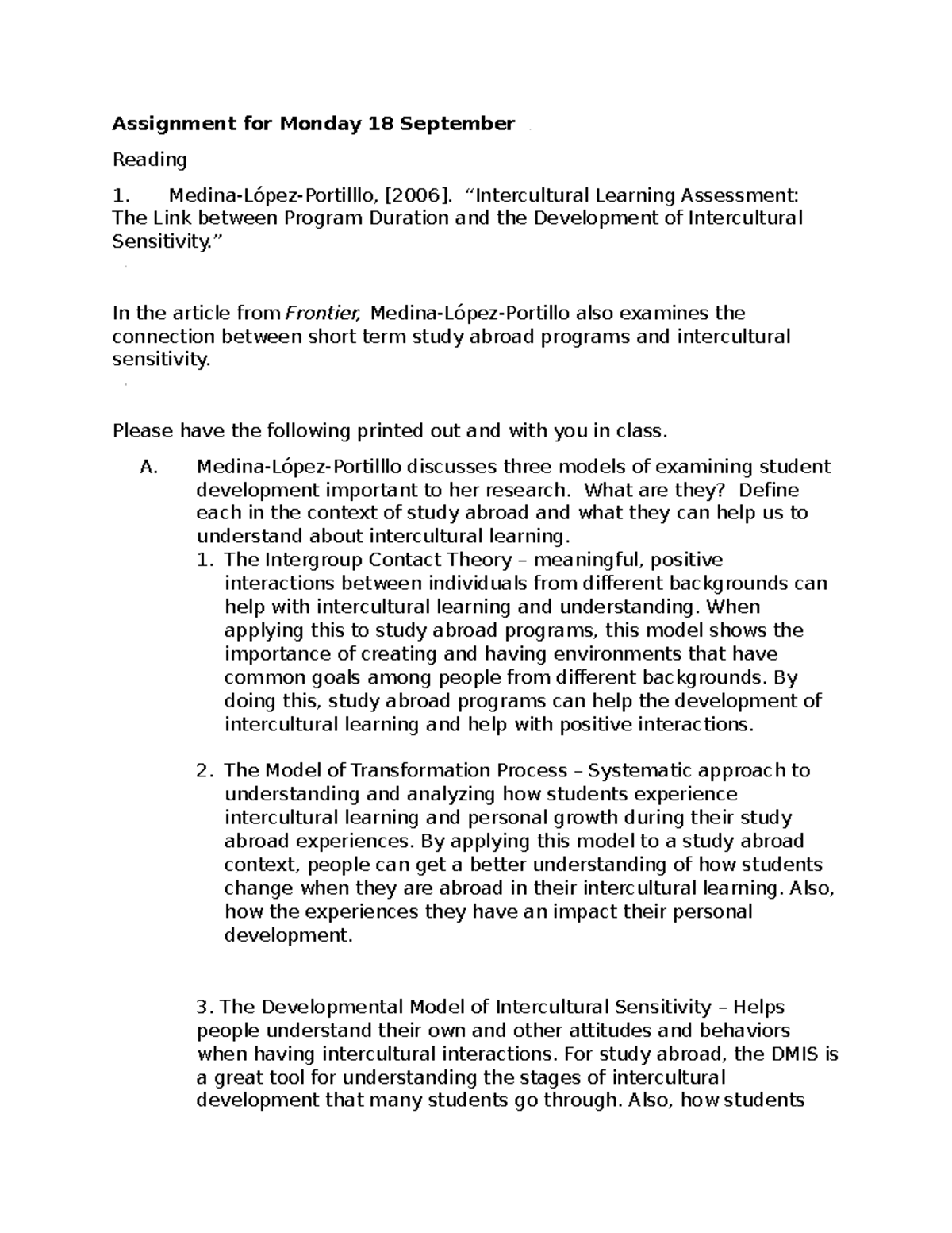 Assignment for Monday 18 September - Assignment for Monday 18 September ...