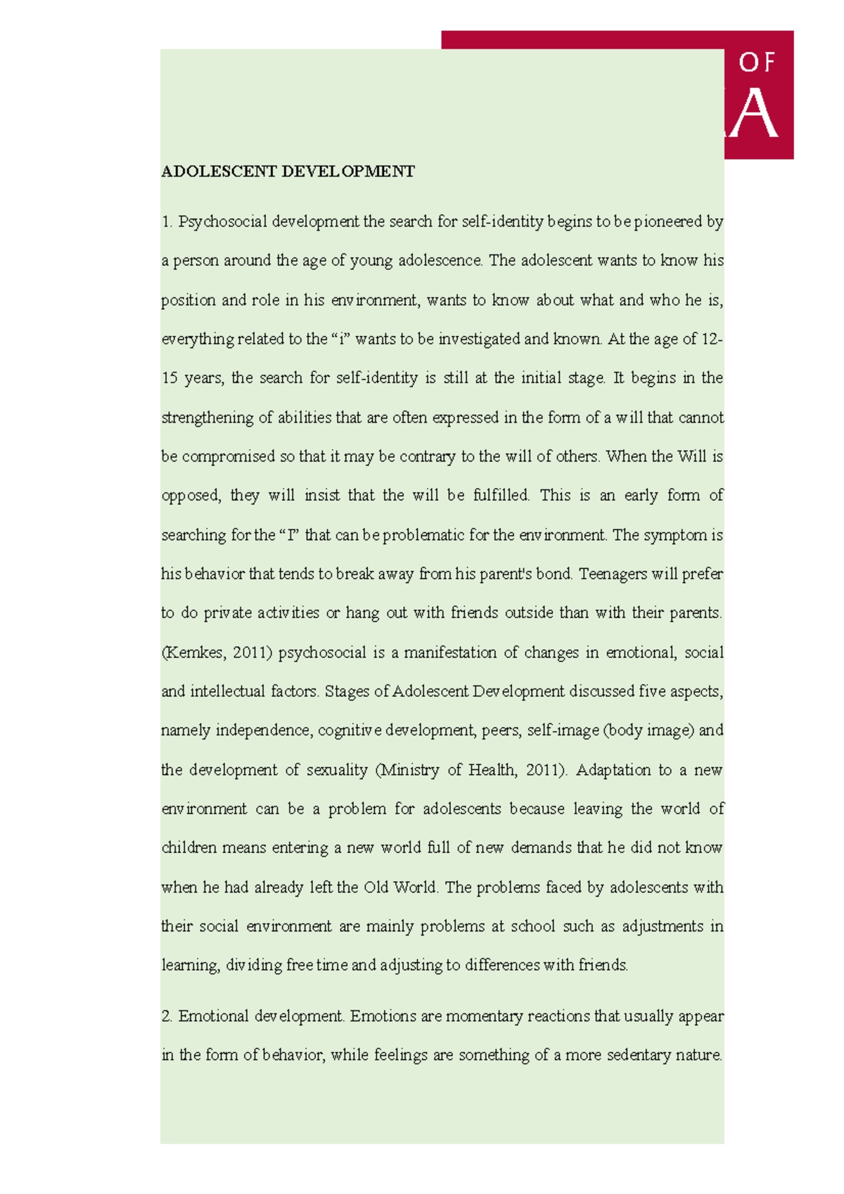 Documents Biology - Adolescent Development - ADOLESCENT DEVELOPMENT ...