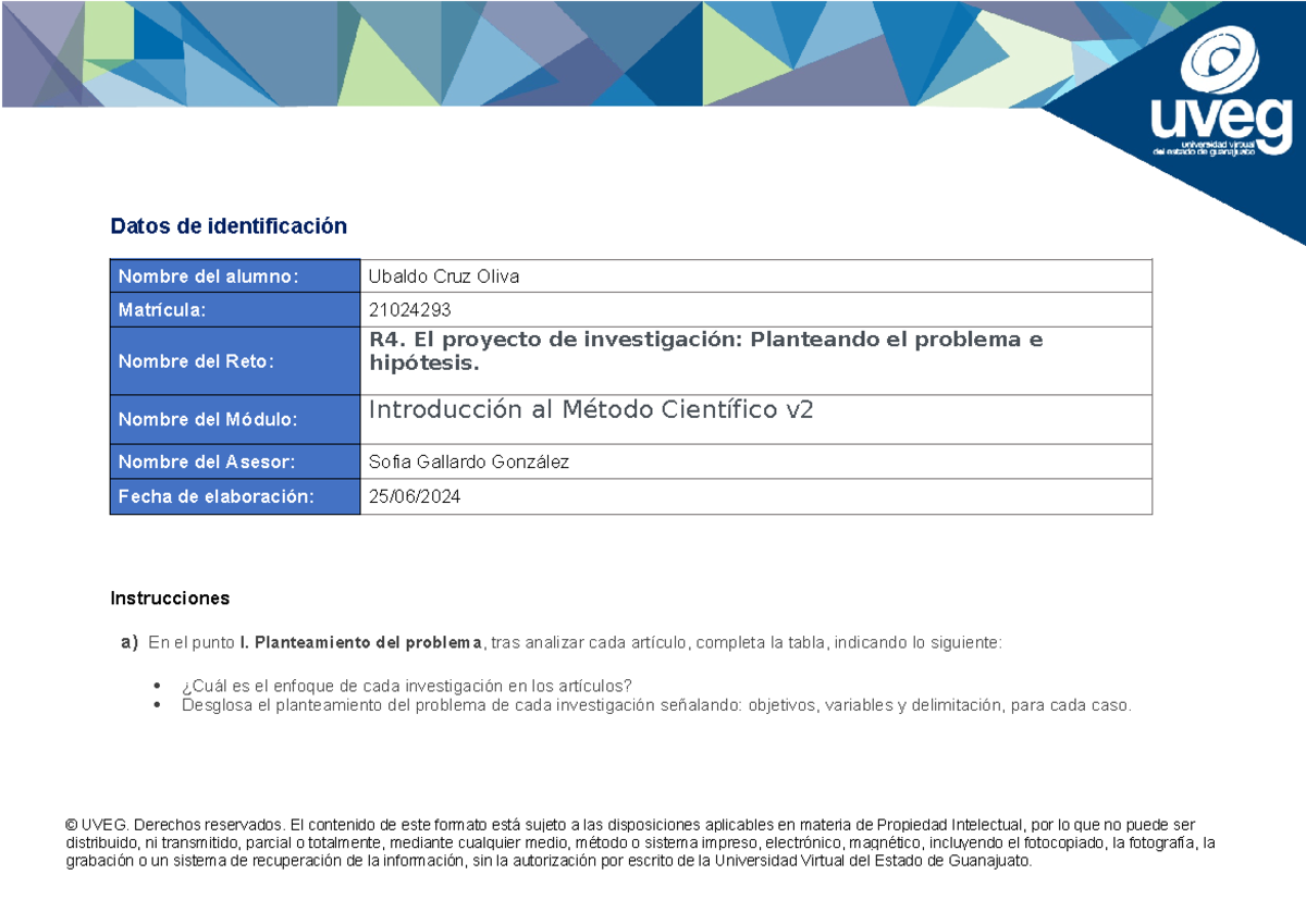 Cruz Ubaldo R4 U3 - Datos de identificación Nombre del alumno: Ubaldo ...