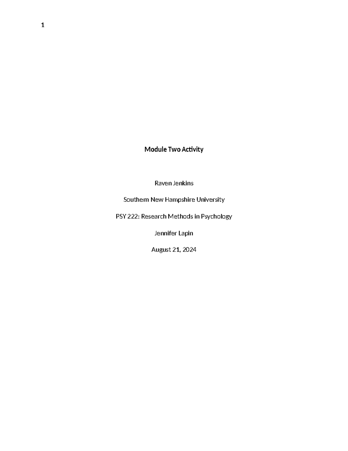 PSY222 Module Two Activity - Module Two Activity Raven Jenkins Southern ...