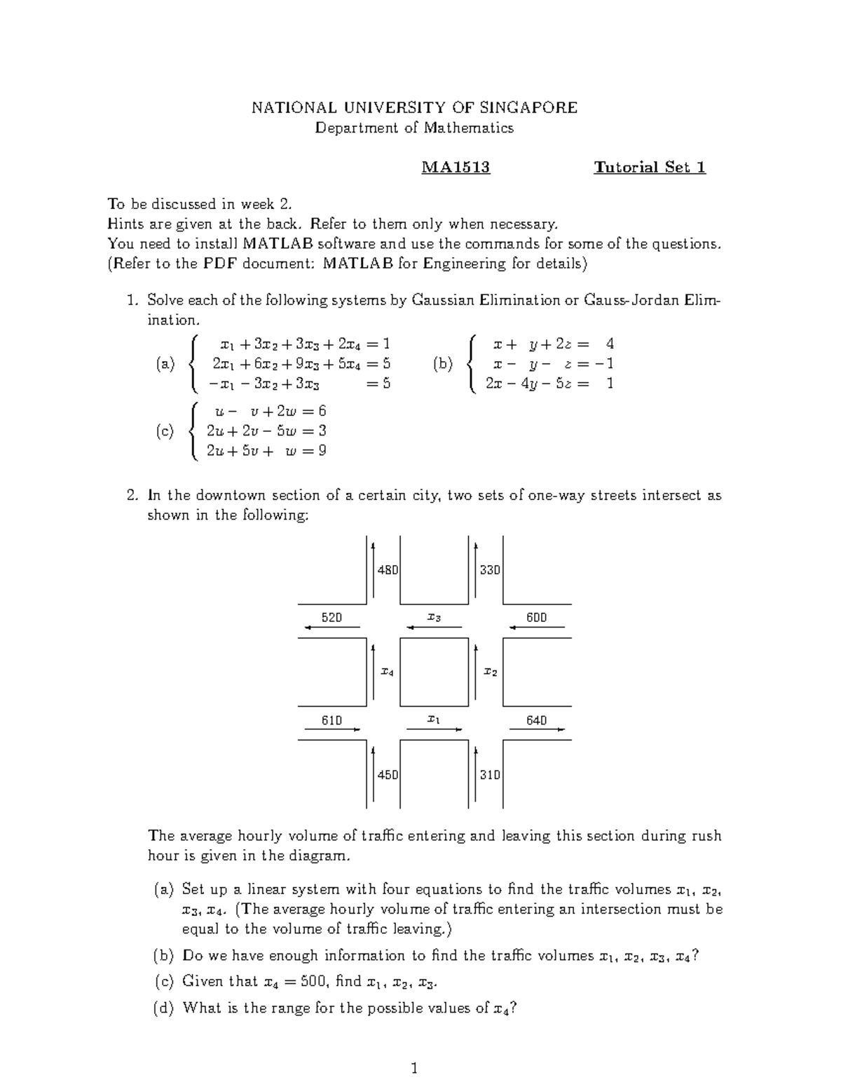 MA1513 Tutorial Set Questions - NATIONAL UNIVERSITY OF SINGAPORE ...