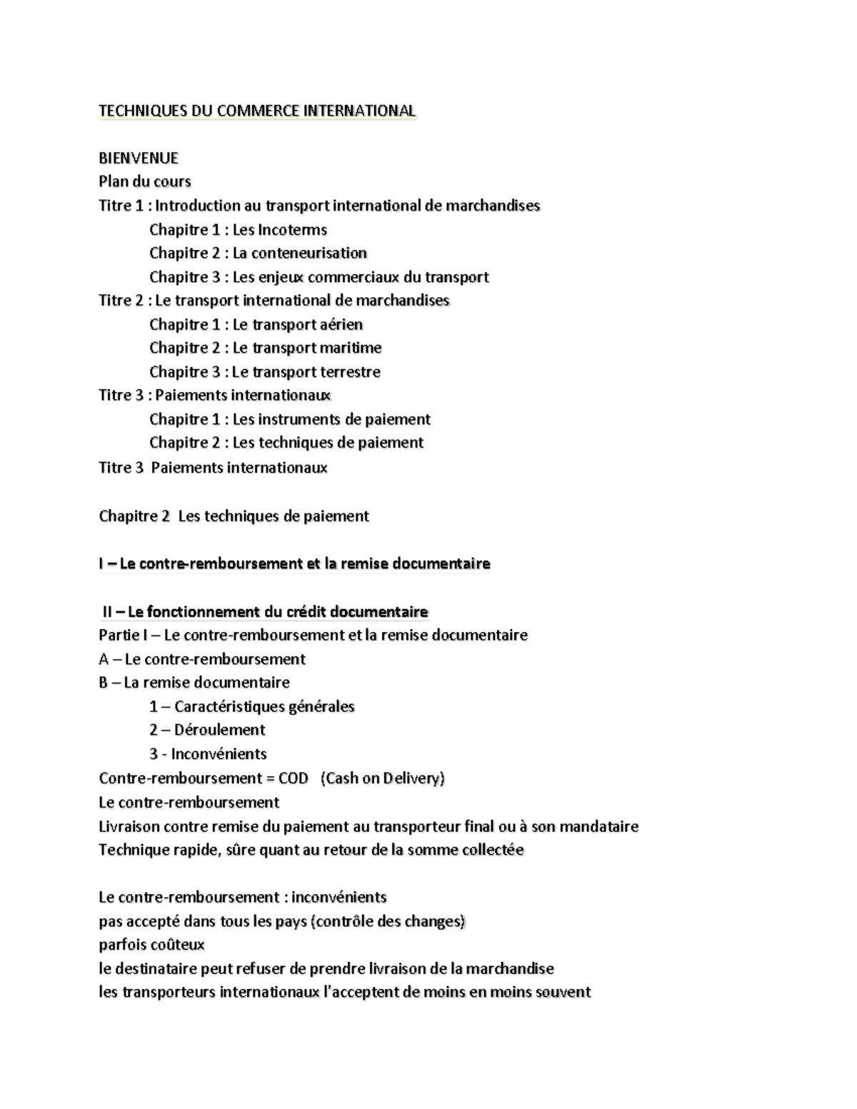 Commerce international Cours 8 - Techniques de paiement - Warning: TT: undefined function: 32 ...