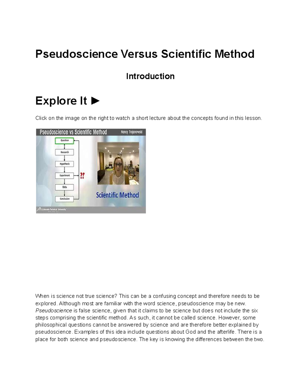 Pseudoscience Versus Scientific Method - Pseudoscience Versus ...