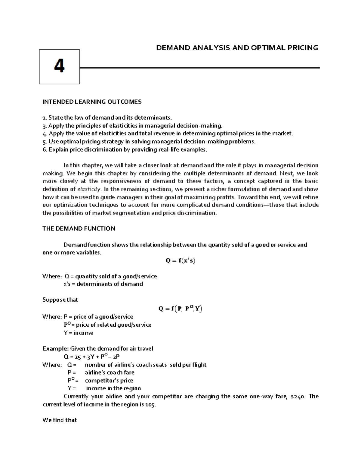 Chapter 4 Demand Analysis AND Optimal Pricing - DEMAND ANALYSIS AND ...